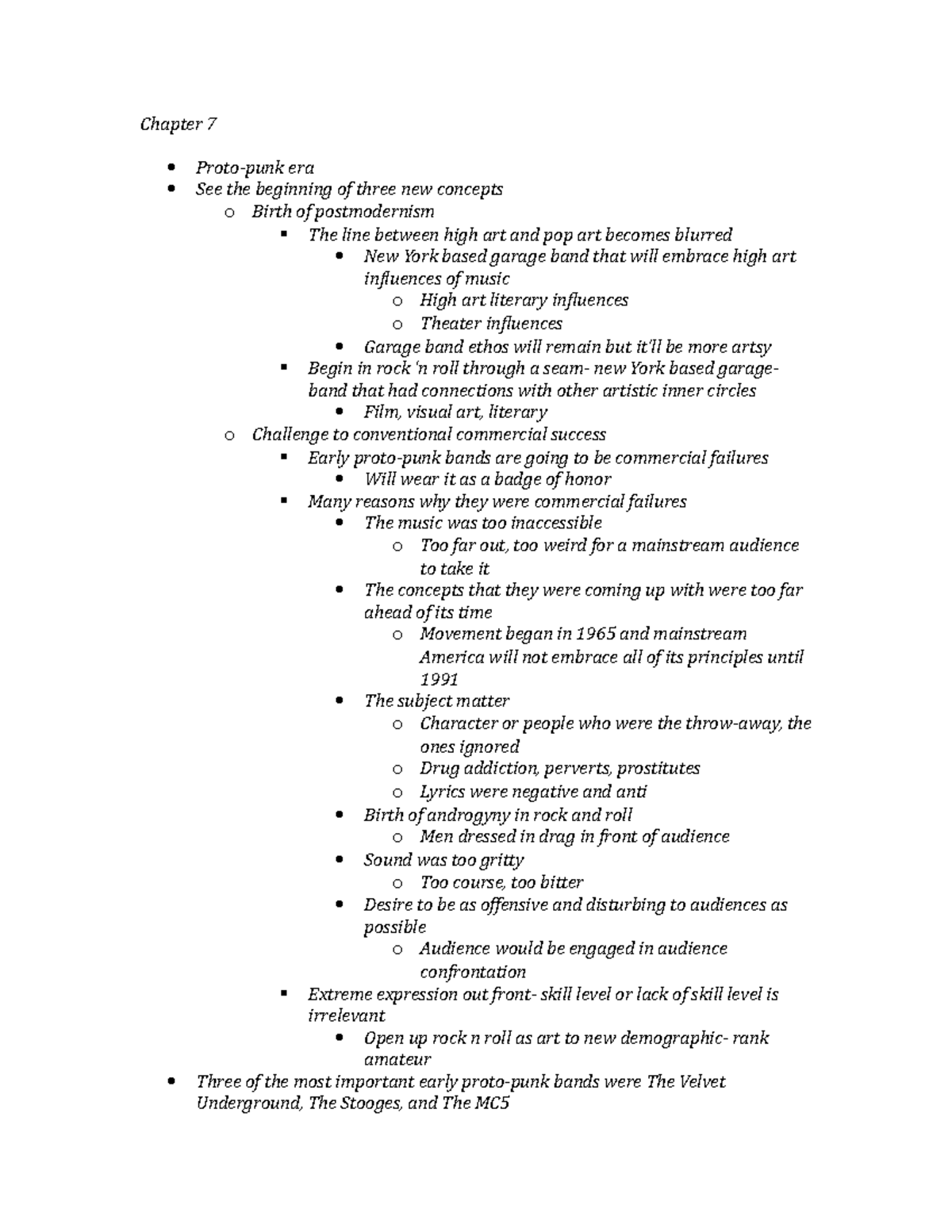 Unit 3 - Chapters 7-9 - Chapter 7 Proto-punk era See the beginning of ...
