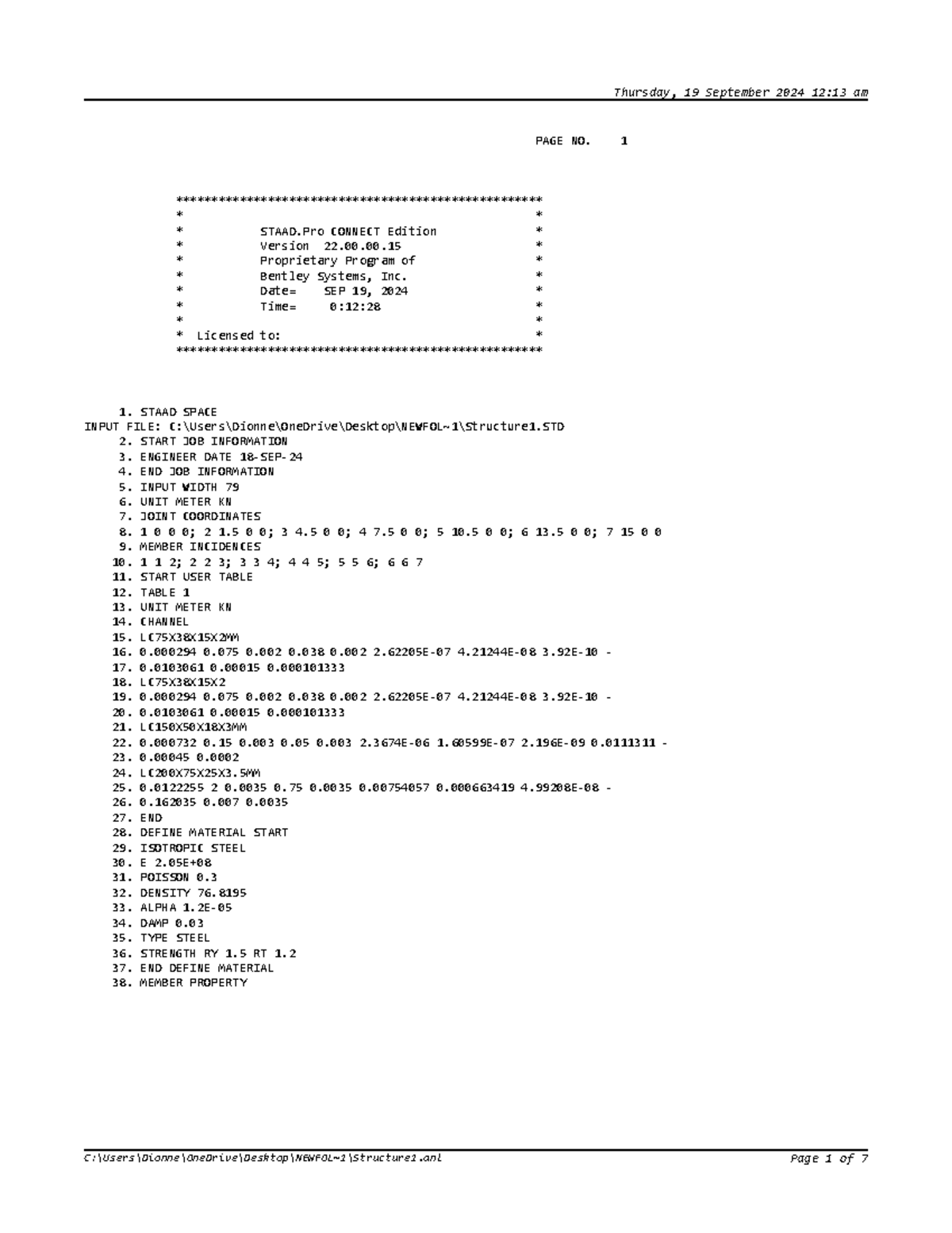 Purlins ASD Analysis - STAAD File for 4C G4 Structural Design - Studocu