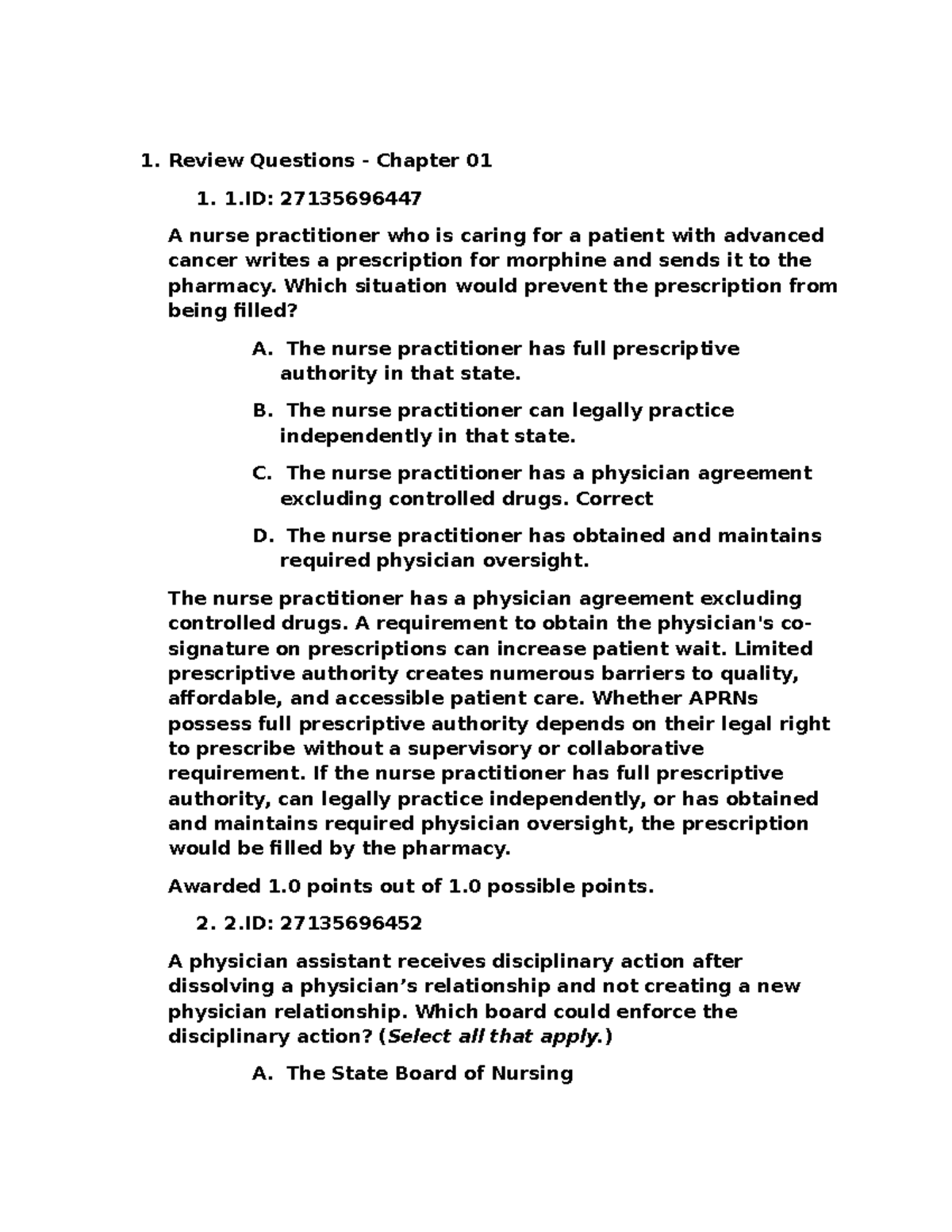 Review Questions Answer Key for Chapters 1-10 - NUR 101 Study Guide ...