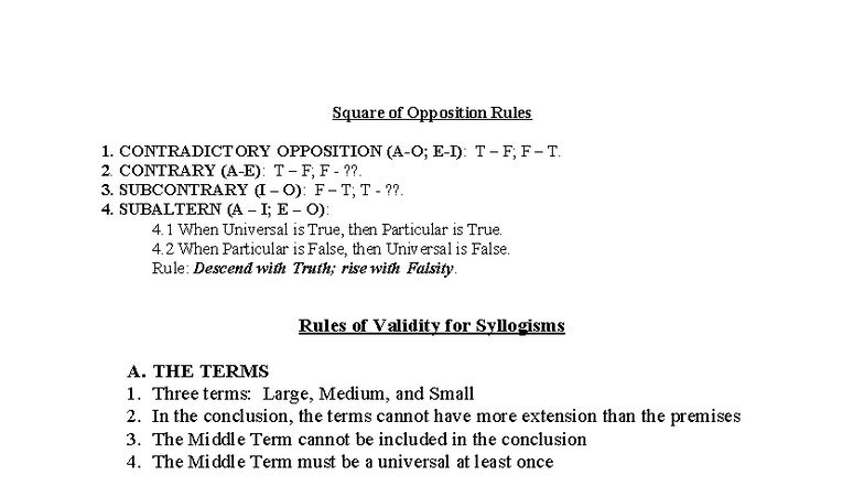 Logical Syllogism Rules: Square of Opposition Explained - Studocu