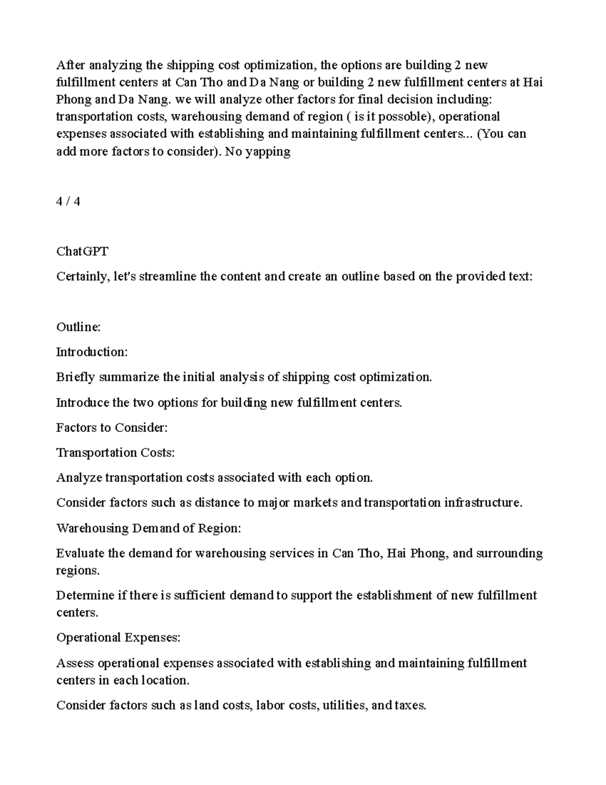 Shipping Cost Optimization Analysis: Fulfillment Center Location Options - Studocu