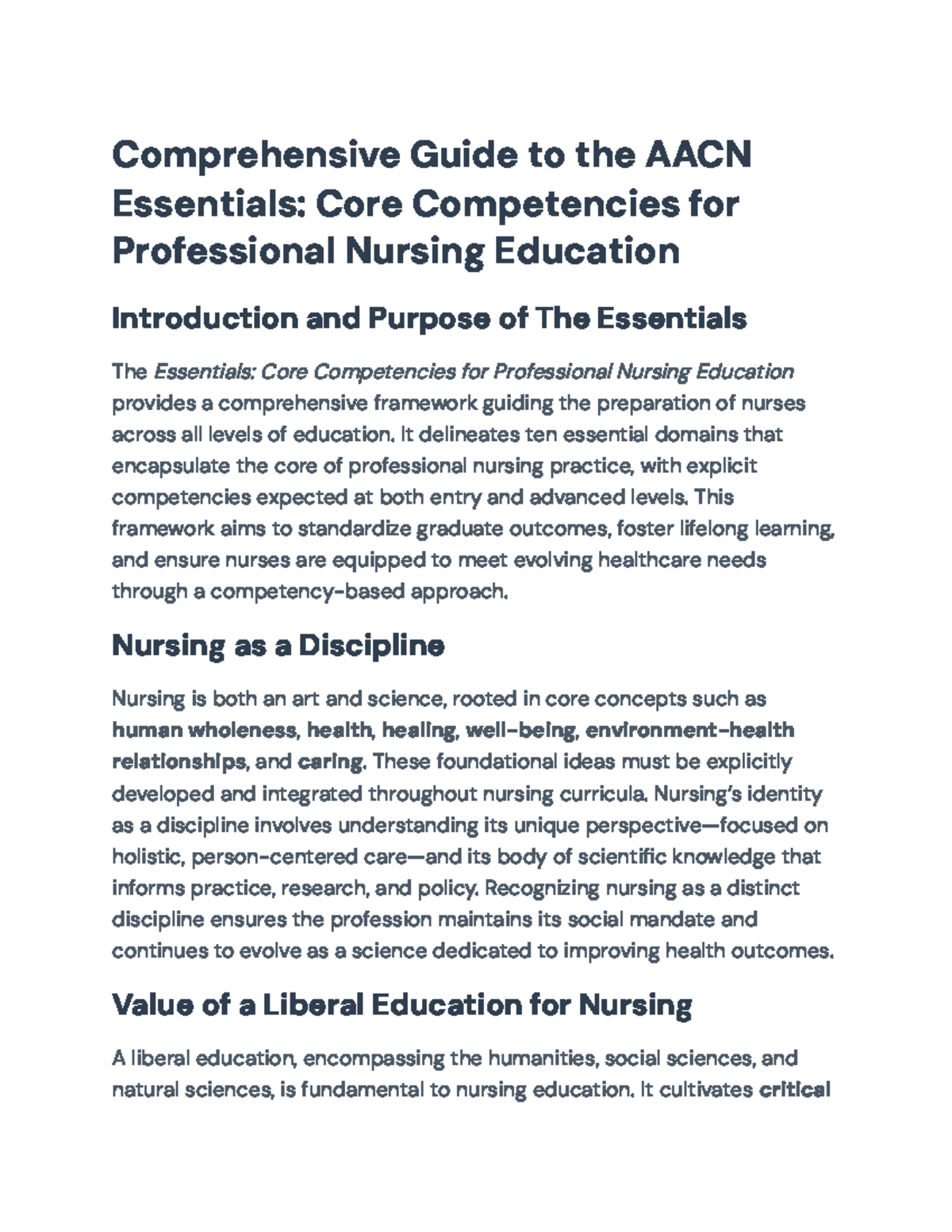 Core Competencies for Professional Nursing Education: AACN Essentials Guide - Studocu
