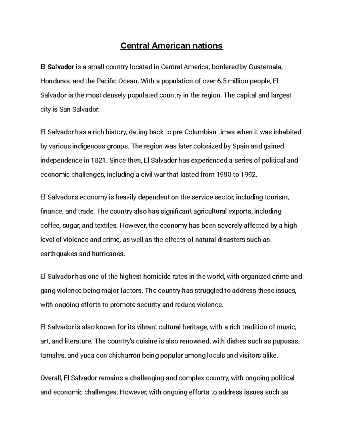 Central American Nations: A Study of El Salvador, Costa Rica, and ...