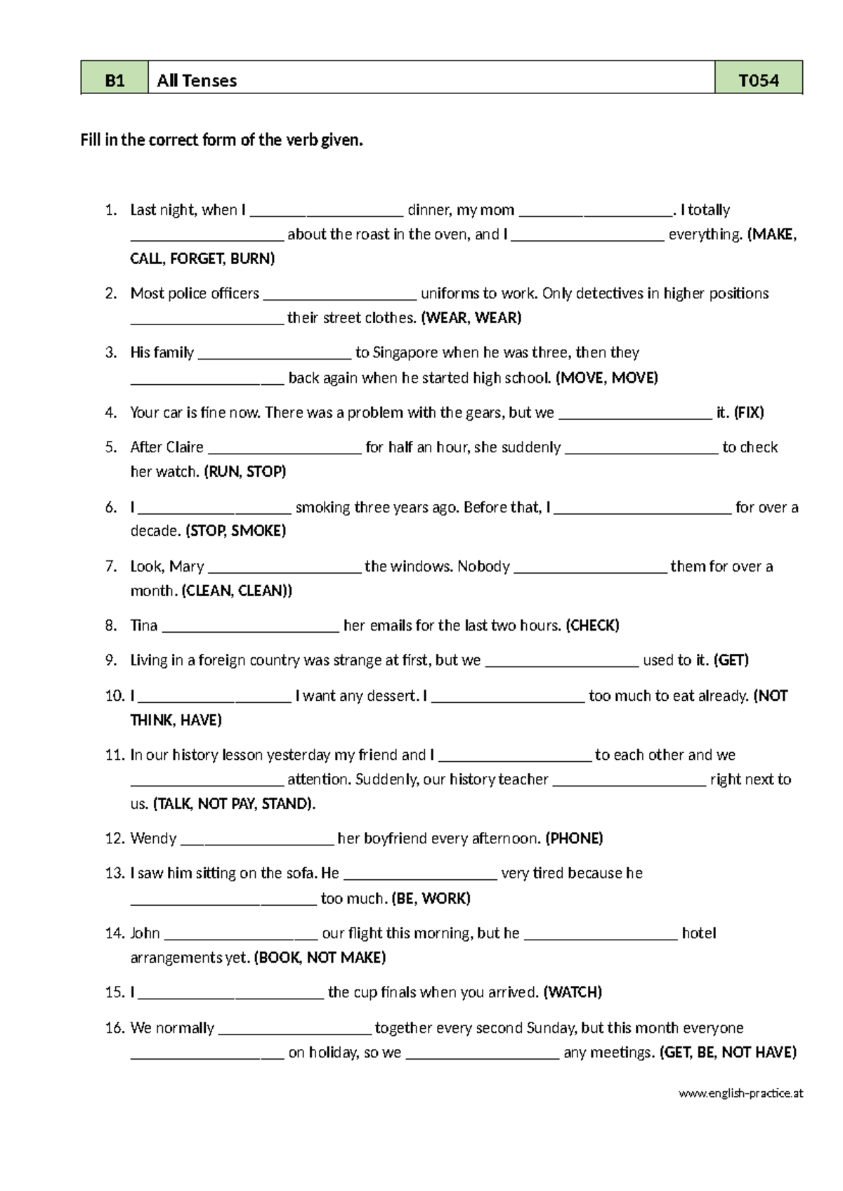 T054 All Tenses - Fill in the Correct Verb Forms - Studocu