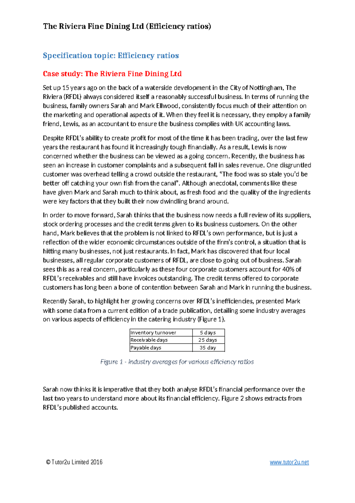 Efficiency Ratios Case Study: The Riviera Fine Dining Ltd Analysis ...