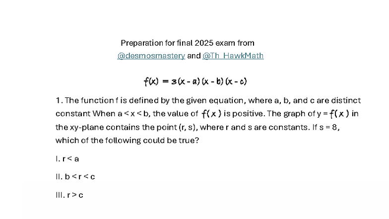Final Exam Prep for Math 2025: Functions and Graphs Analysis - Studocu