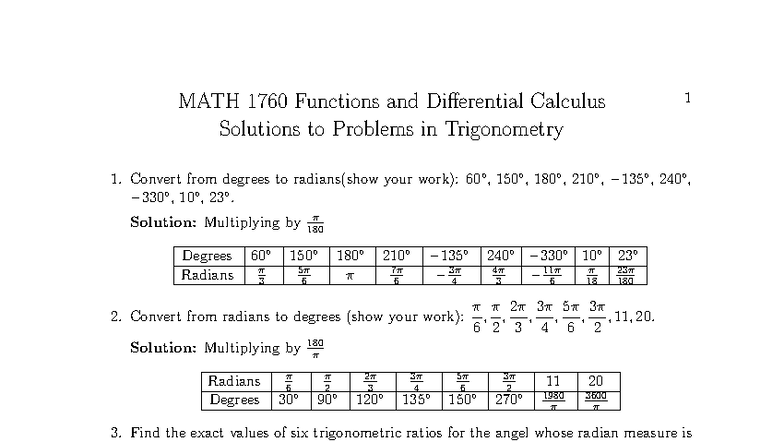 MATH 1760 Final Exam Solutions: Trigonometry Problems F20 - Studocu