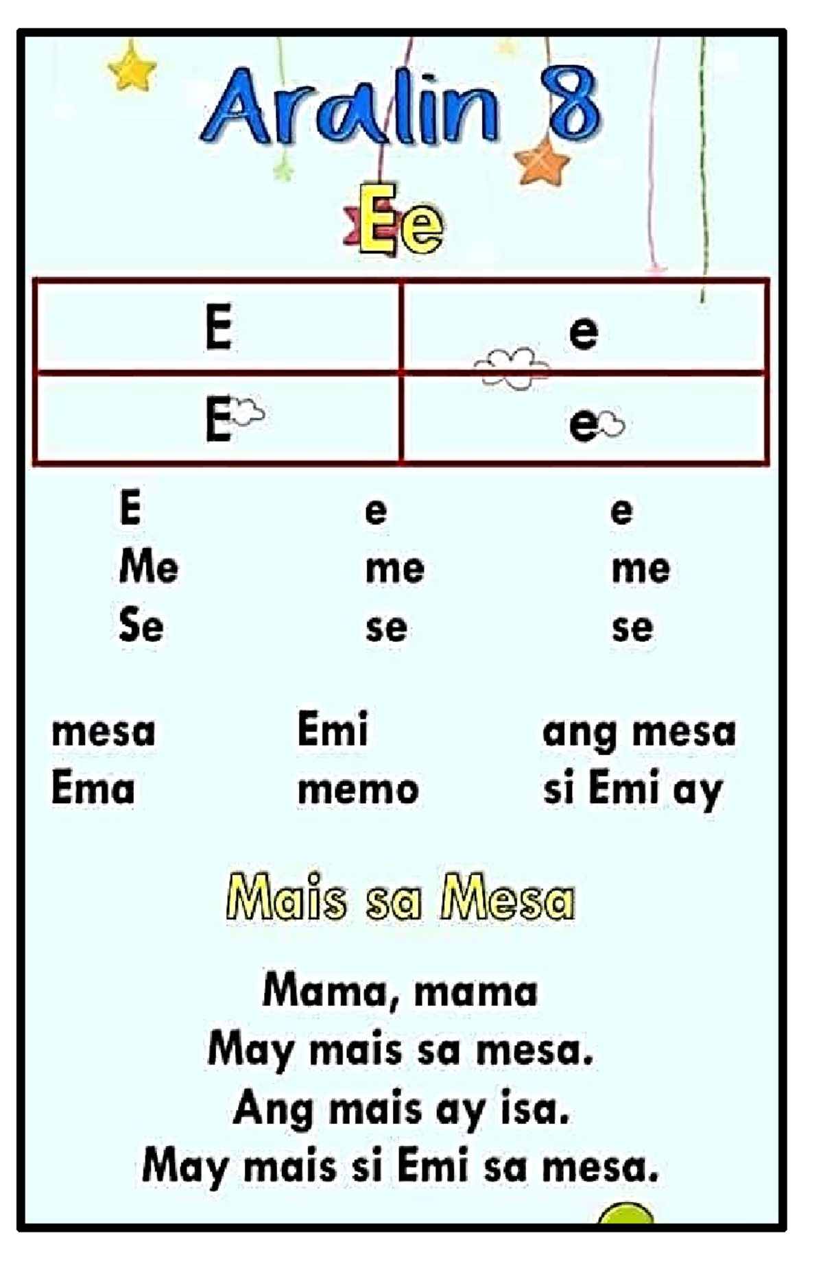 TARP Marungko - reading - Aralin E e E E e e Me me me Se se se mesa Emi ...