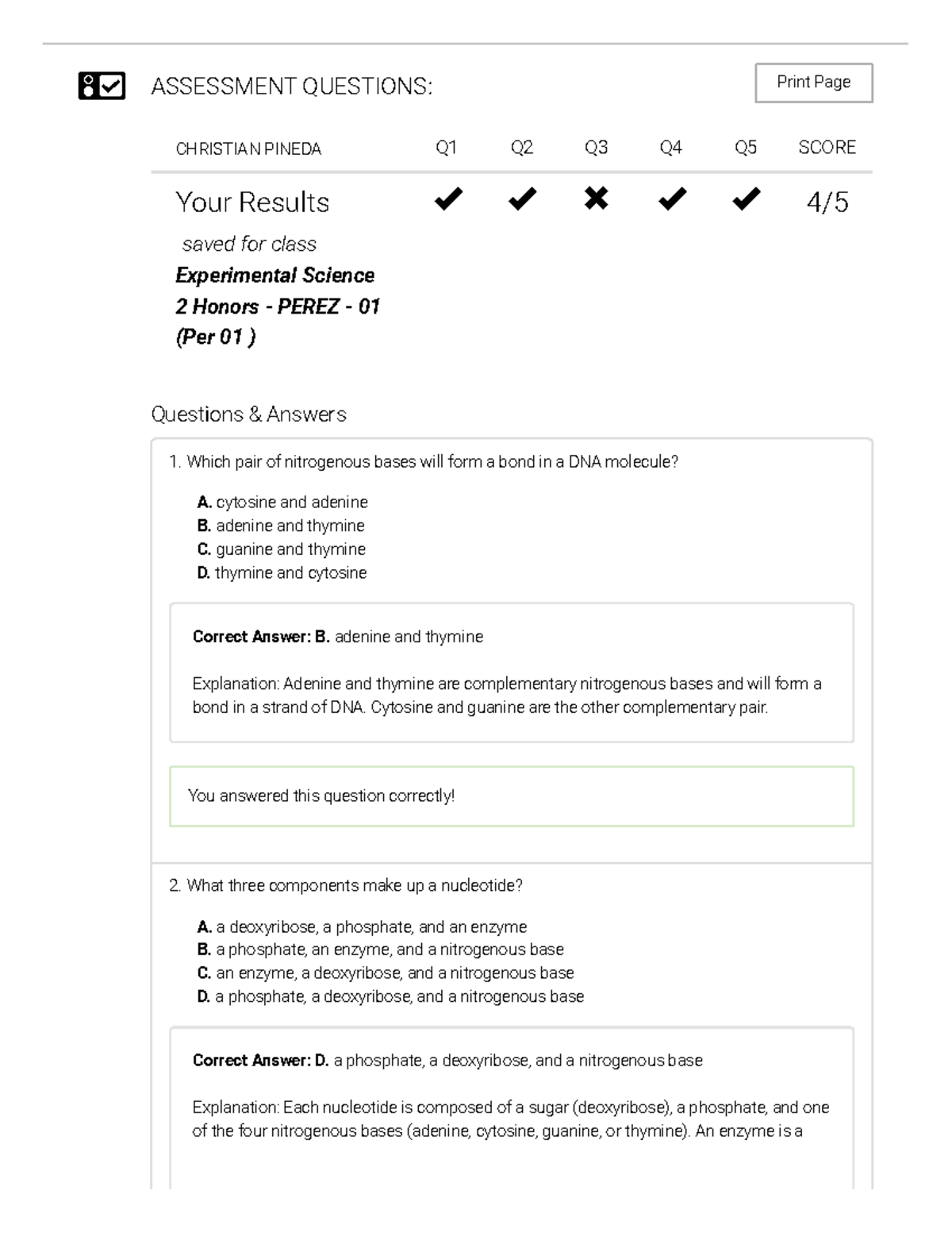 Building DNA Gizmo Assessment Questions - Experimental Science 2 Honors ...