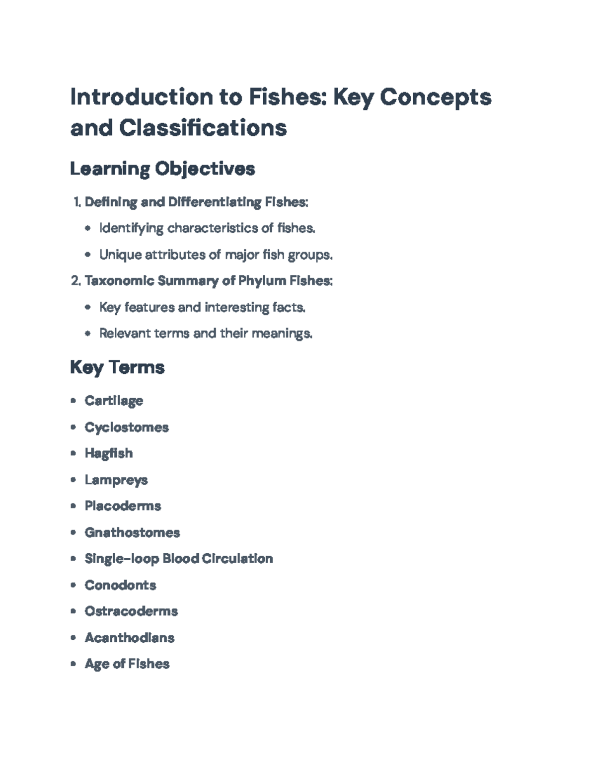 Introduction to Fishes: Taxonomy and Key Biological Features (BIO101 ...
