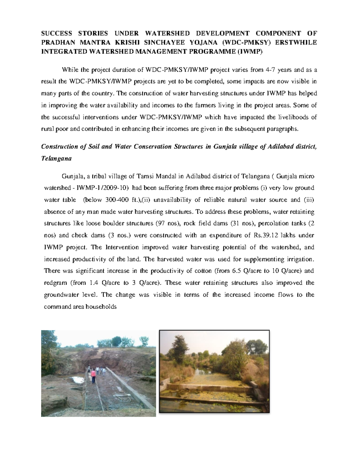 Success Stories of IWRM Initiatives under IWMP Projects - Studocu