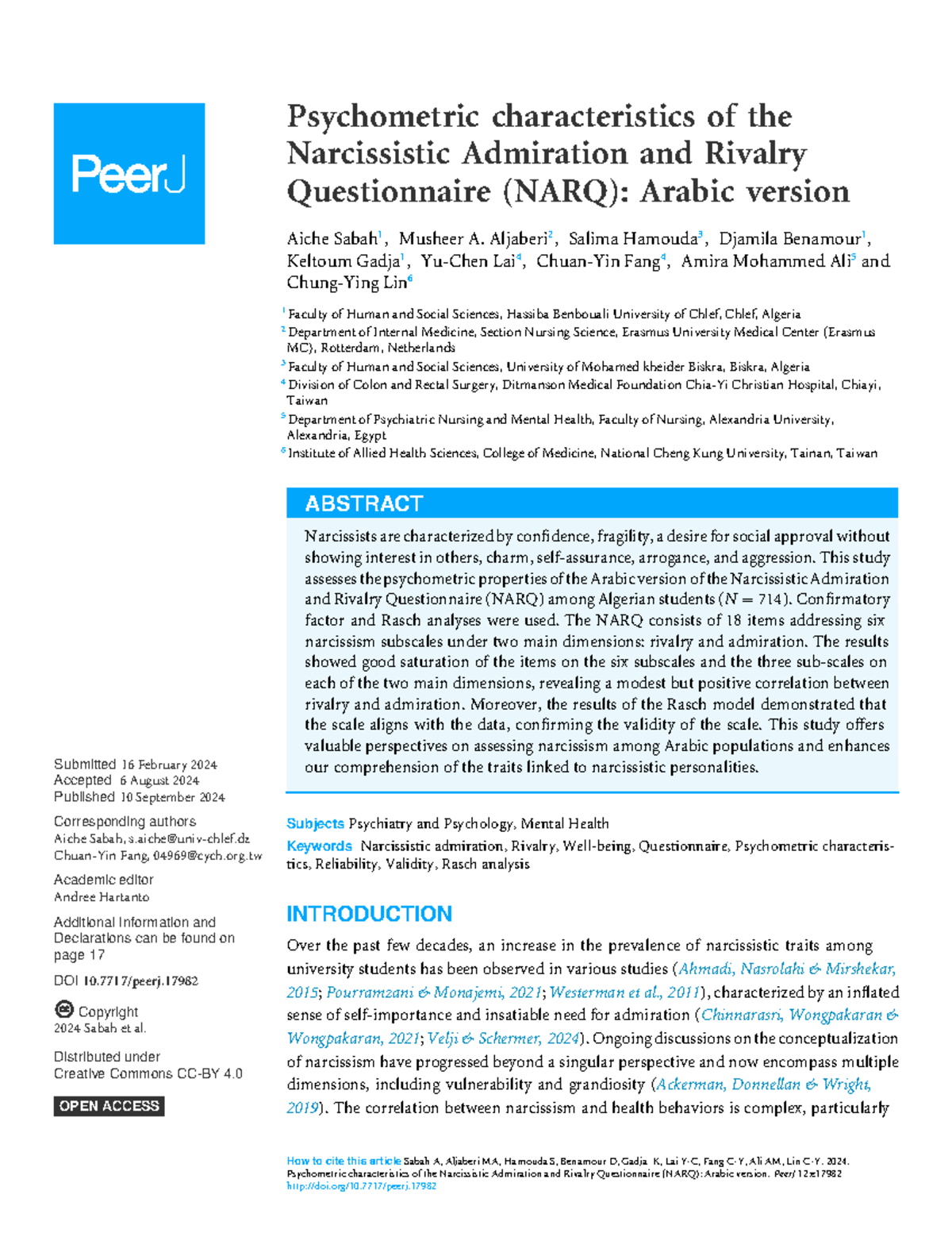 Psychometric Properties of the Arabic NARQ: Insights from Algerian ...