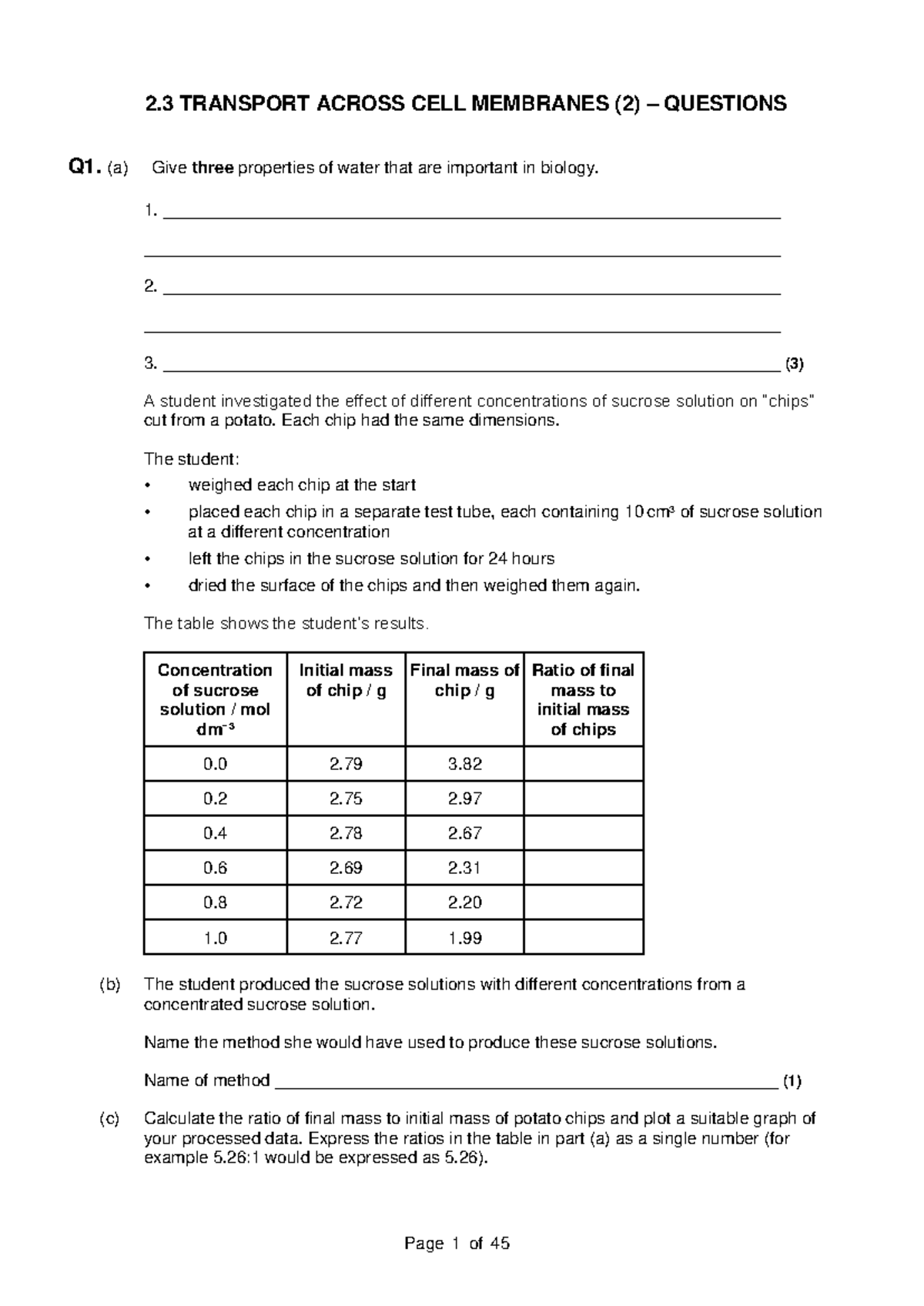 Biology 2 - Transport Across Cell Membranes Exam Qs and Answers - Studocu