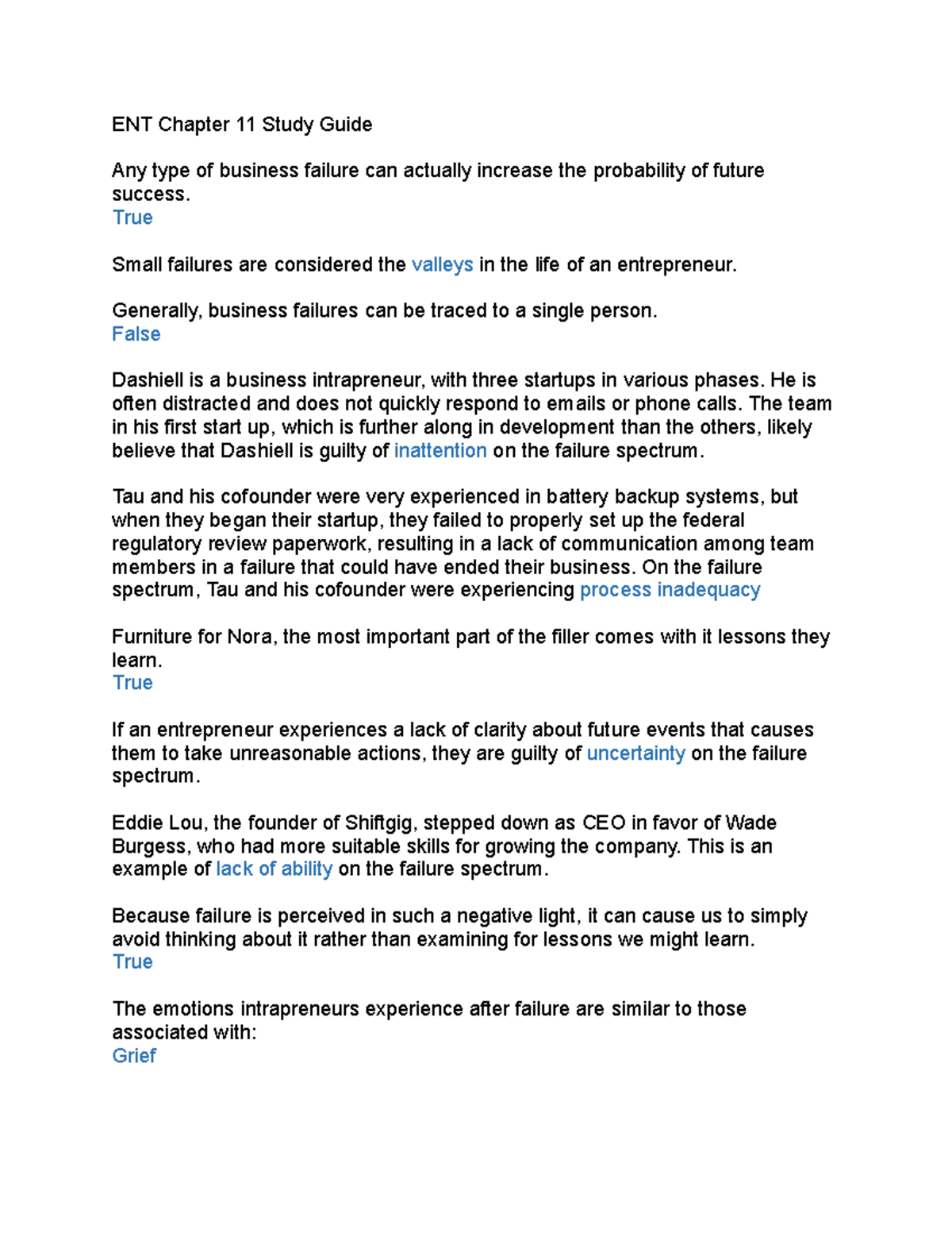 ENT Chapter 11 Study Guide: Understanding Business Failures and Grit ...