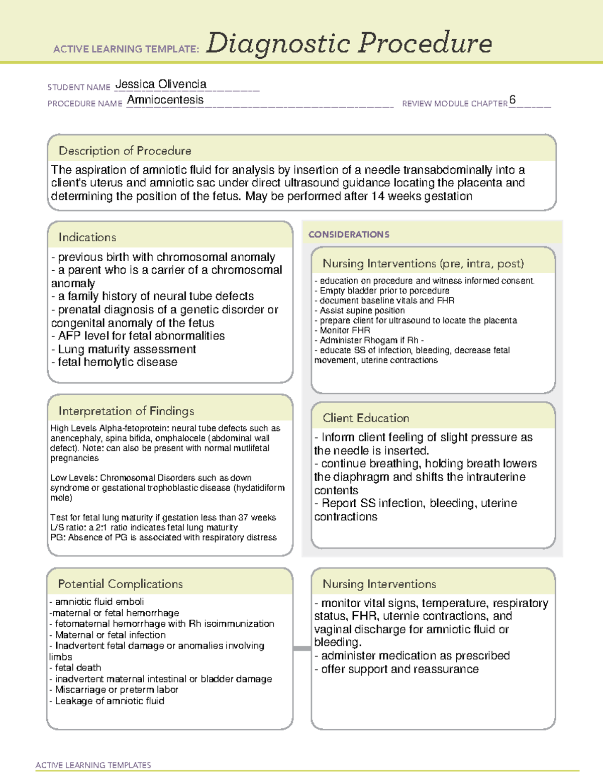 Amniocentesis - Active Learning Template for Nursing (ATI) - Studocu