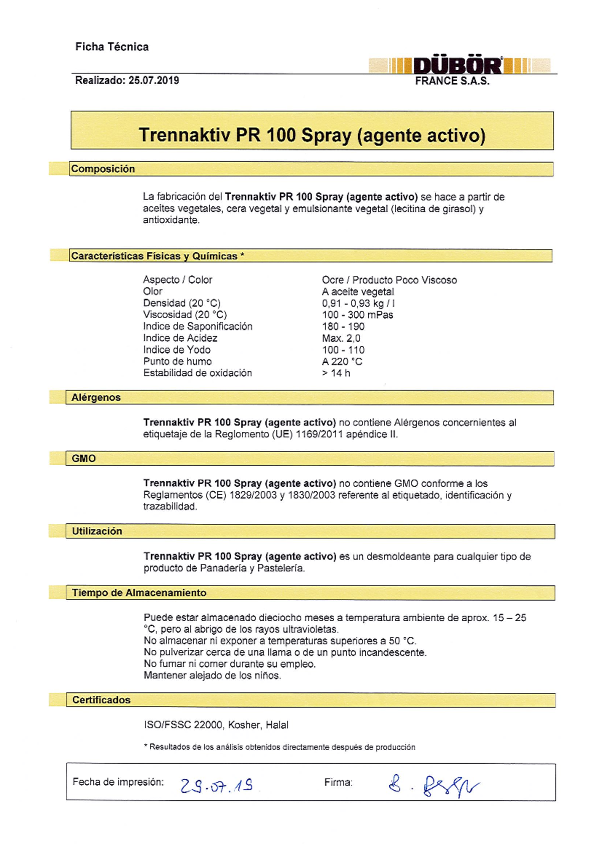 Ficha Técnica Trennaktiv PR 100 Spray - FRANCE S.A.S. - Studocu