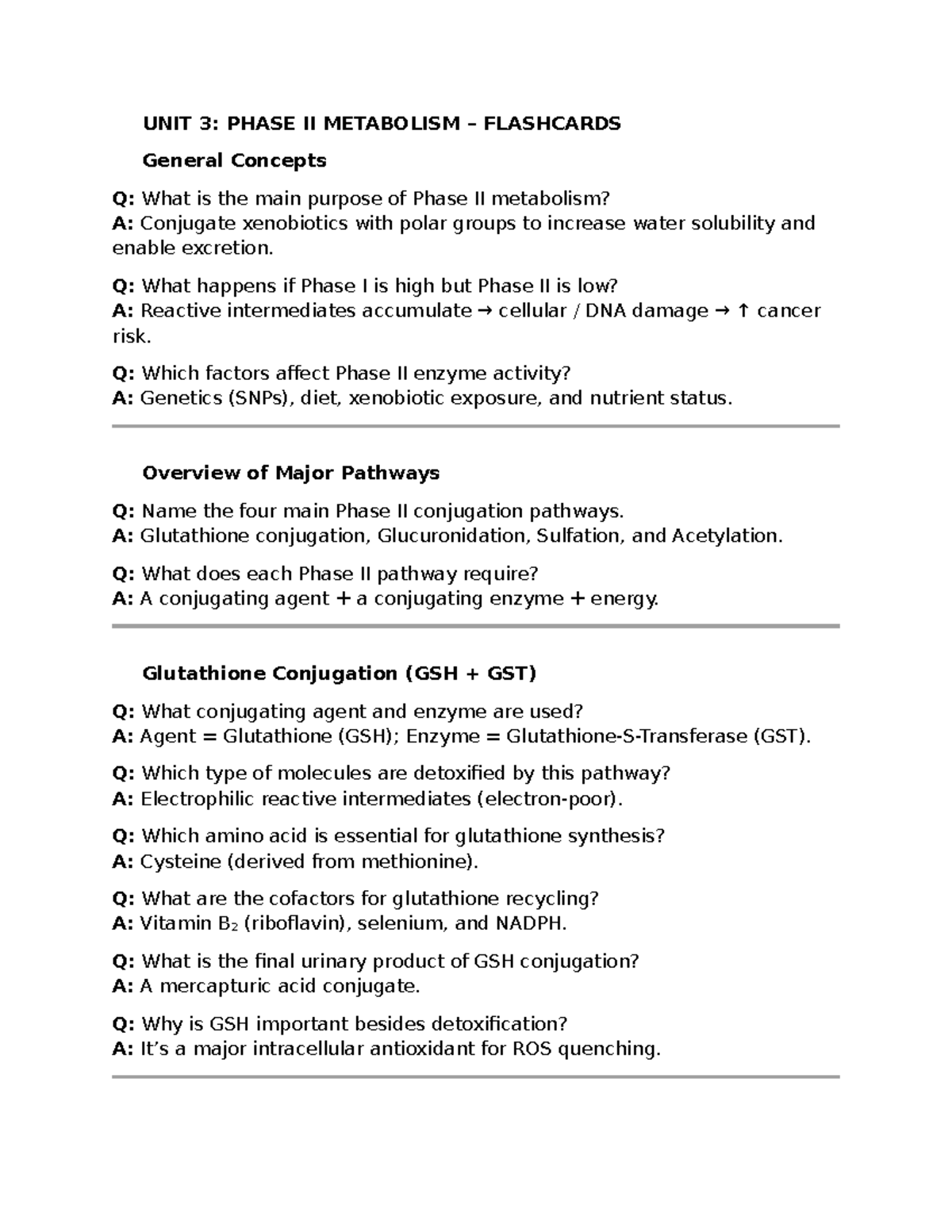 NUTR4510 Midterm Review: Phase II Metabolism Flashcards - Studocu