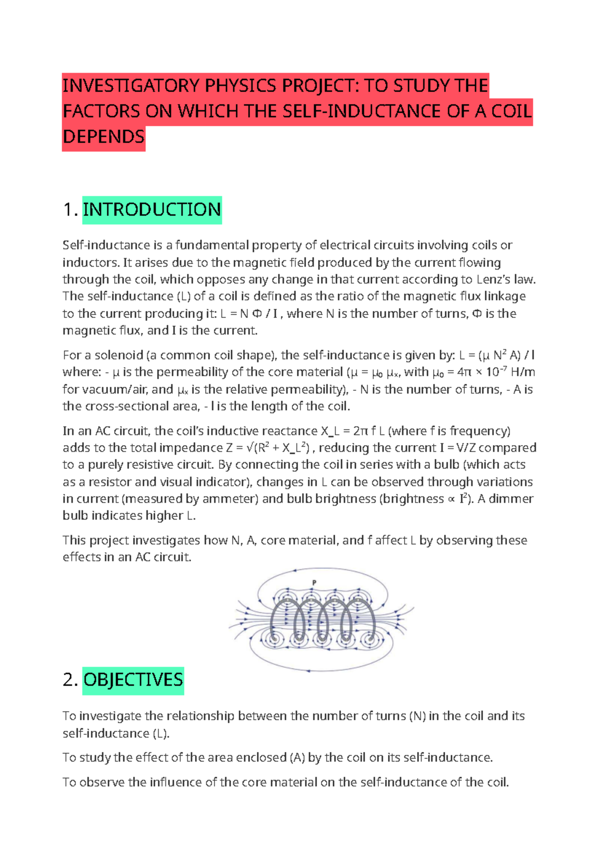 Self Inductance Factors Study-2: Investigating Coil Properties in AC ...