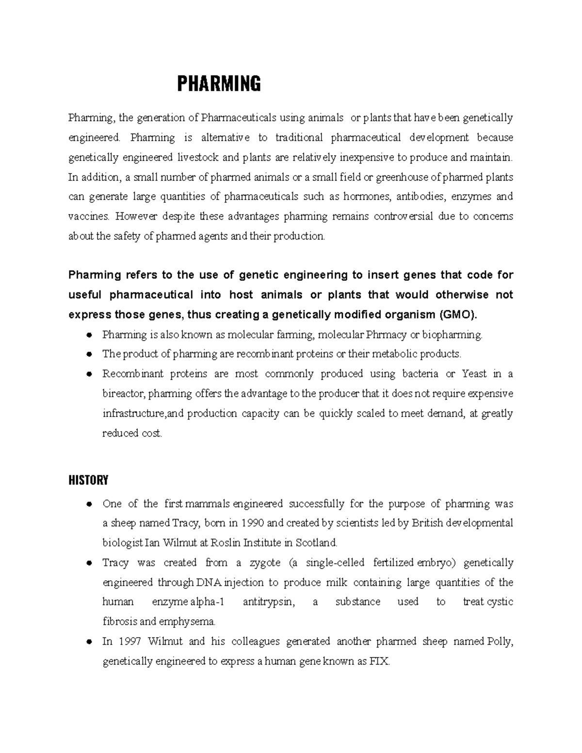 Pharming - molecular biology - PHARMING Pharming, the generation of ...