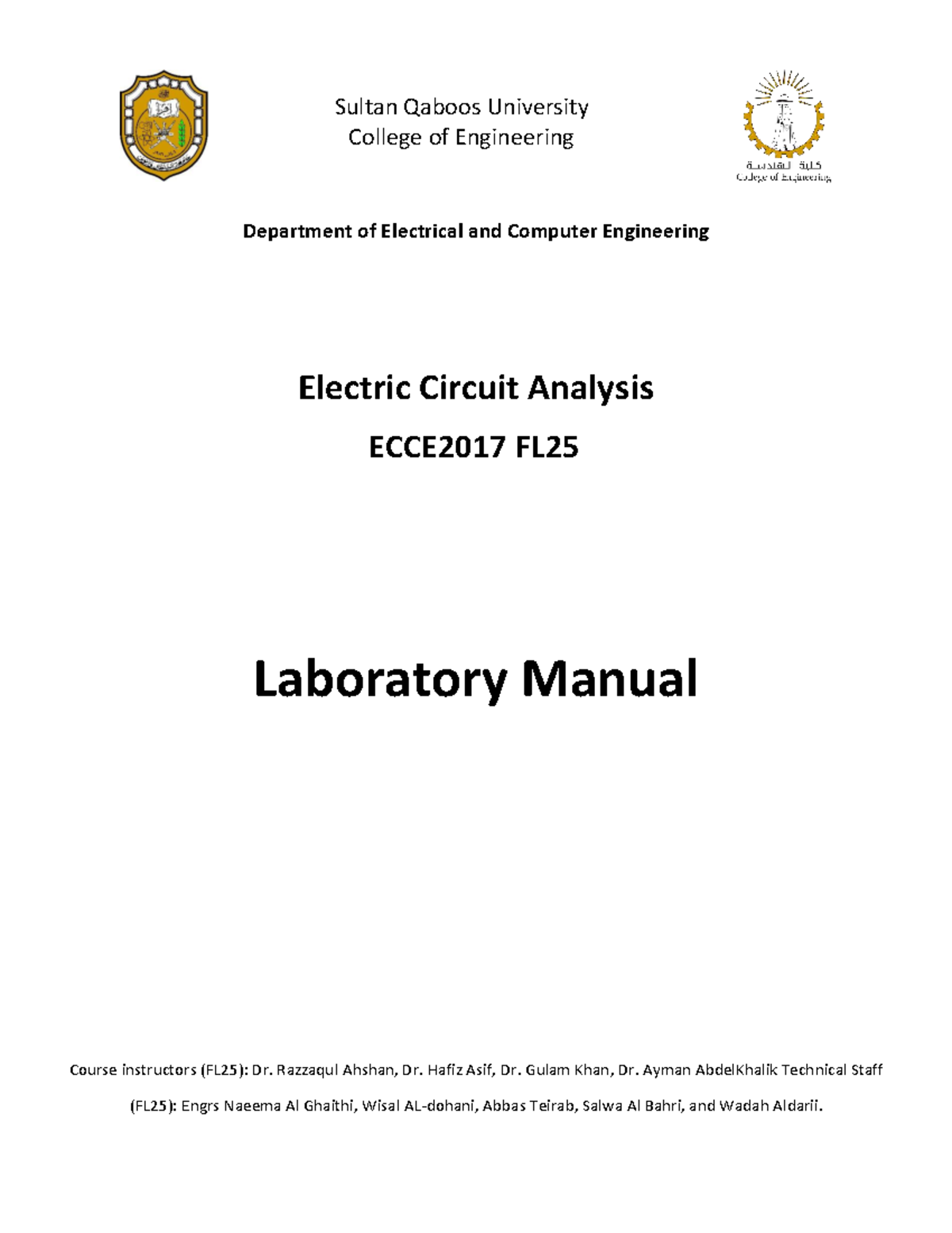 ECCE2017: Electric Circuit Analysis Lab Manual (FL25) - Studocu