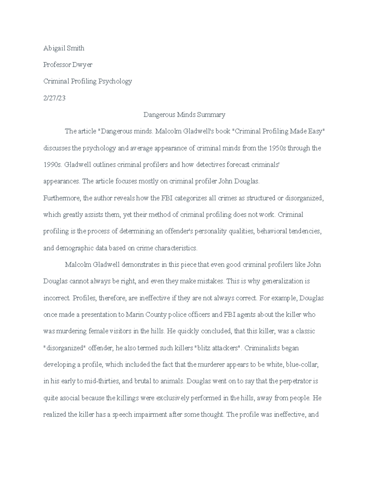 Criminal Profiling Psychology (CRIM 101): Dangerous Minds Analysis ...