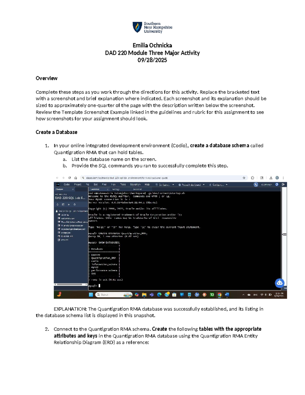 DAD 220 Module Three Major Activity: Database Creation & Management - Studocu
