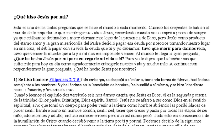 Qué ha hecho Jesús por mí? Reflexiones sobre su sacrificio - Studocu