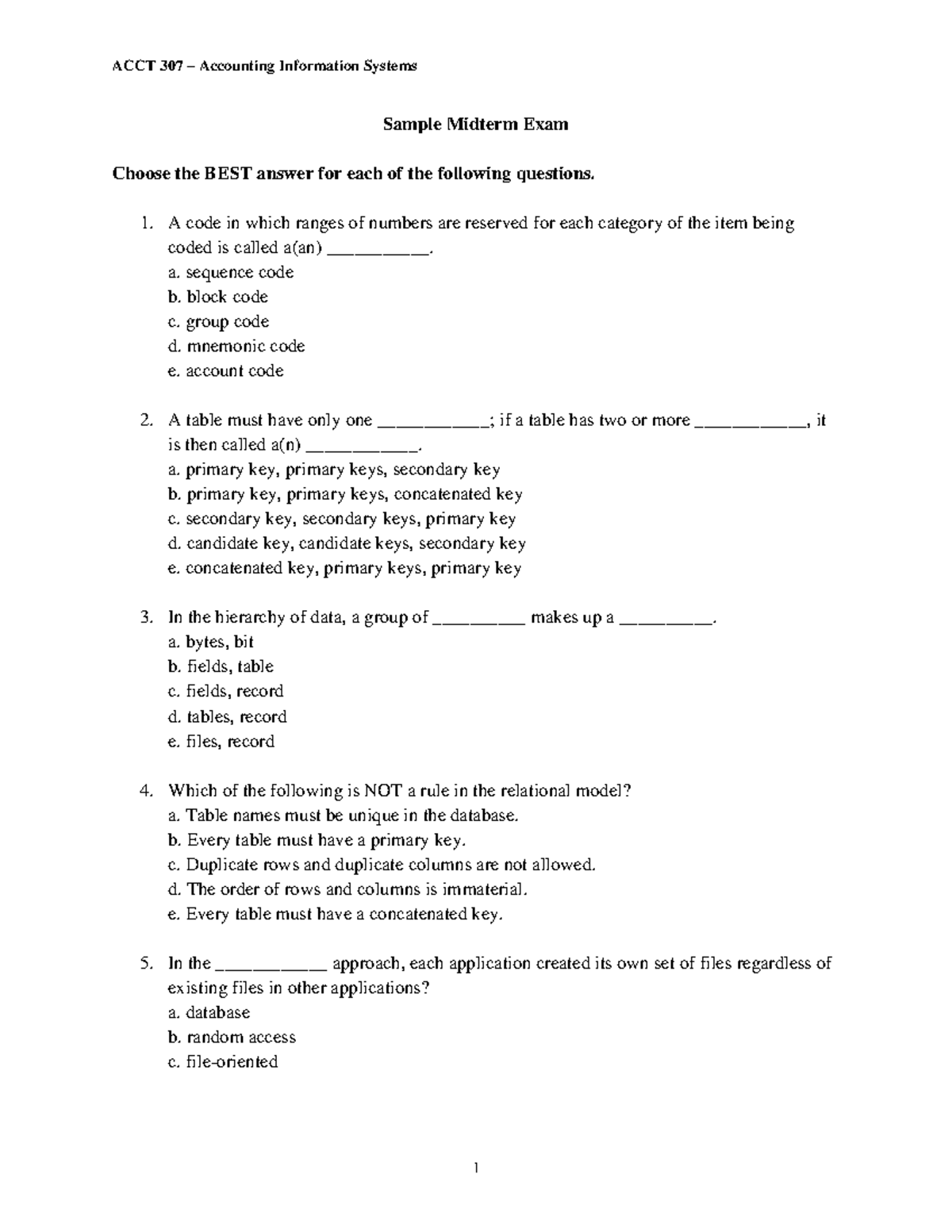 Sample Midterm Exam Spring 2025 - Sample Midterm Exam Choose the BEST ...
