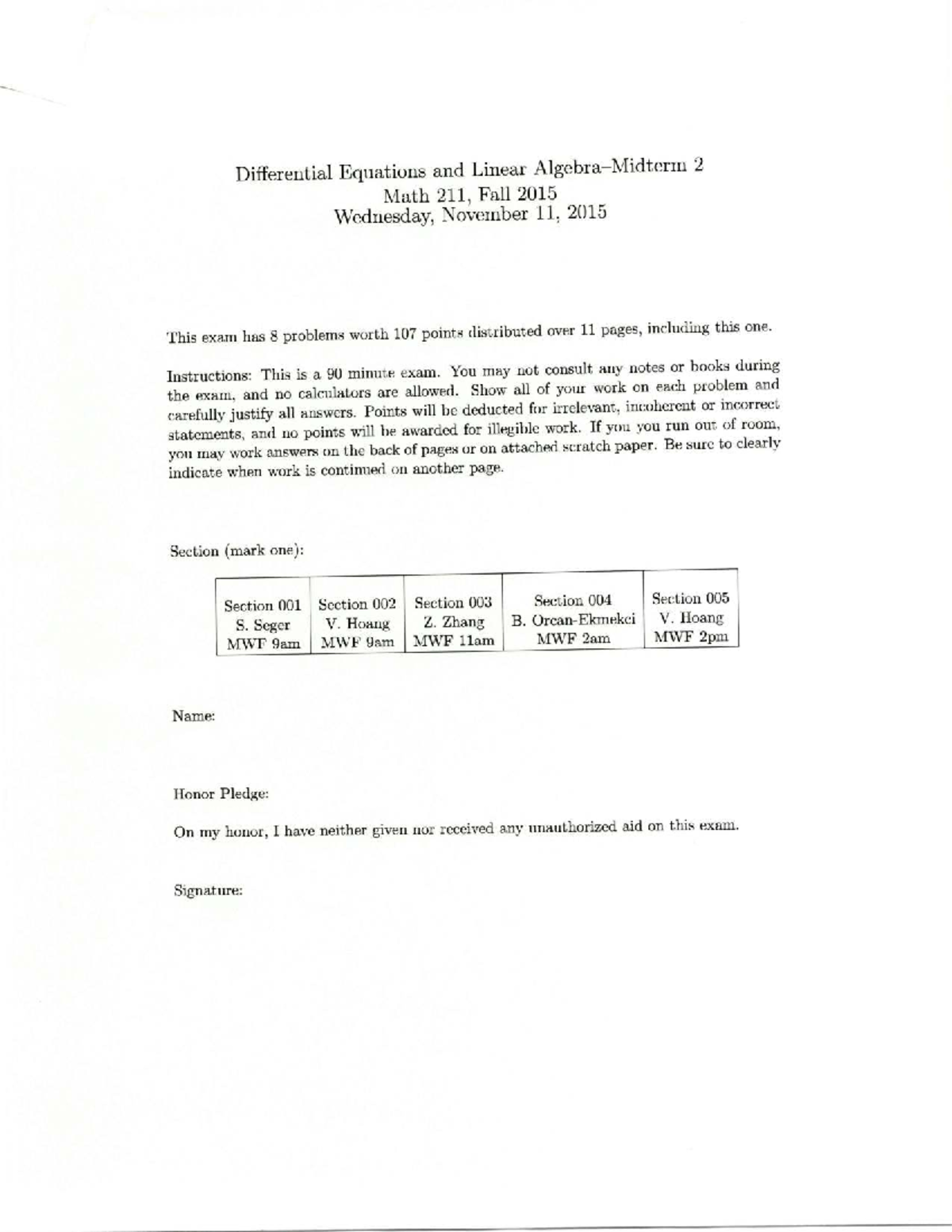 Math 211 Differential Equations-Midterm 2 - Studocu
