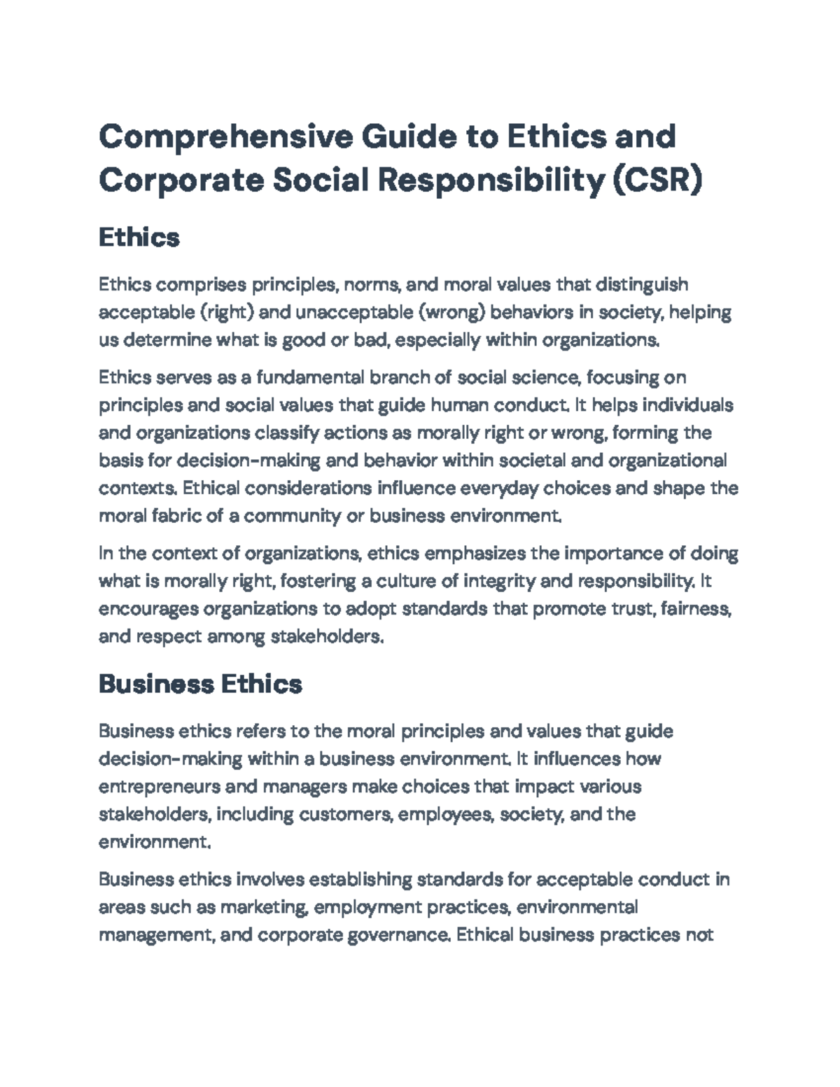 Comprehensive Guide to Ethics & CSR Practices in Business - Studocu