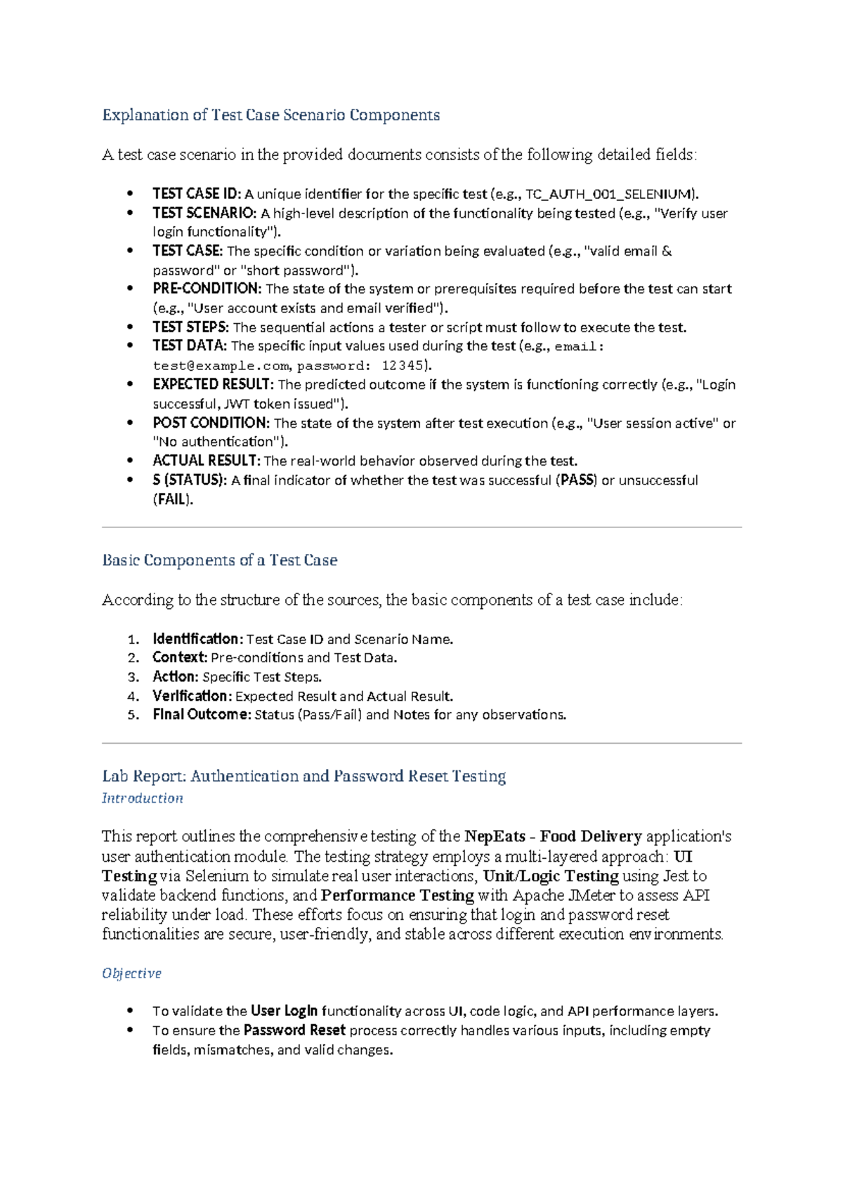 Test Case Scenario Components for ABC Course - Studocu