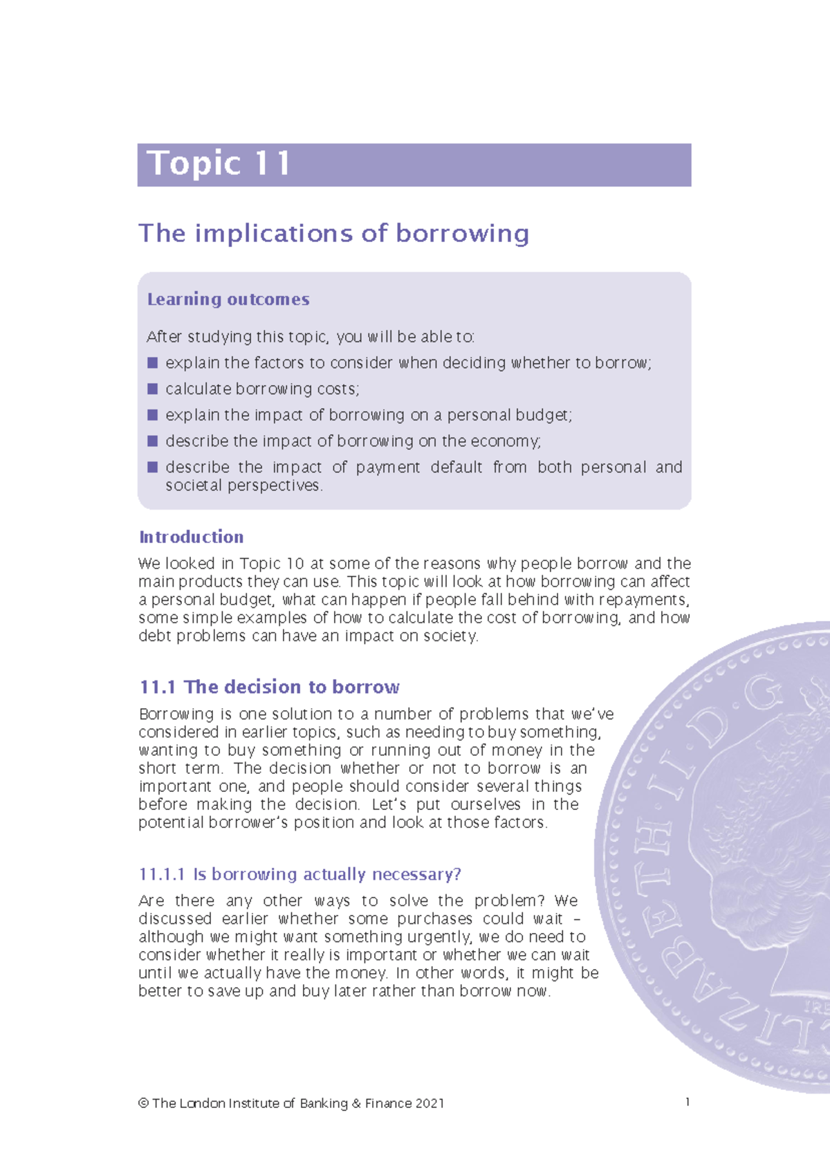 **Topic 11: The Economic and Personal Implications of Borrowing** - Studocu