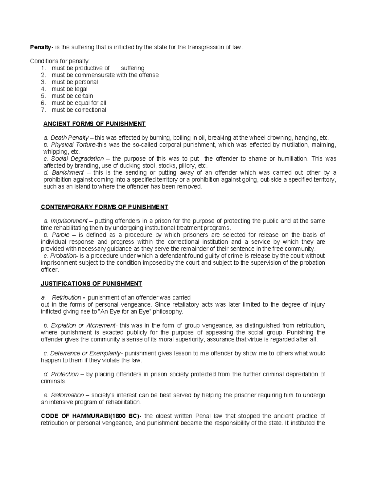 Penalty Conditions and Forms of Punishment: Notes on Law and Justice ...