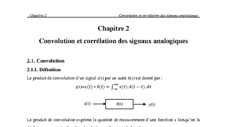 Chapitre 2 : Convolution et Corrélation des Signaux Analogiques - Studocu