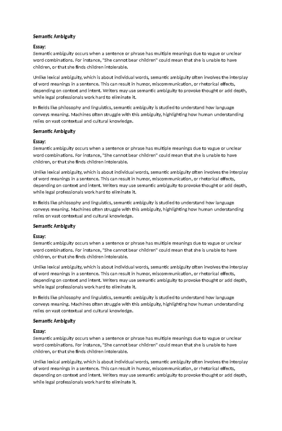 Semantic Ambiguity Essay: Understanding Multiple Meanings in Language ...