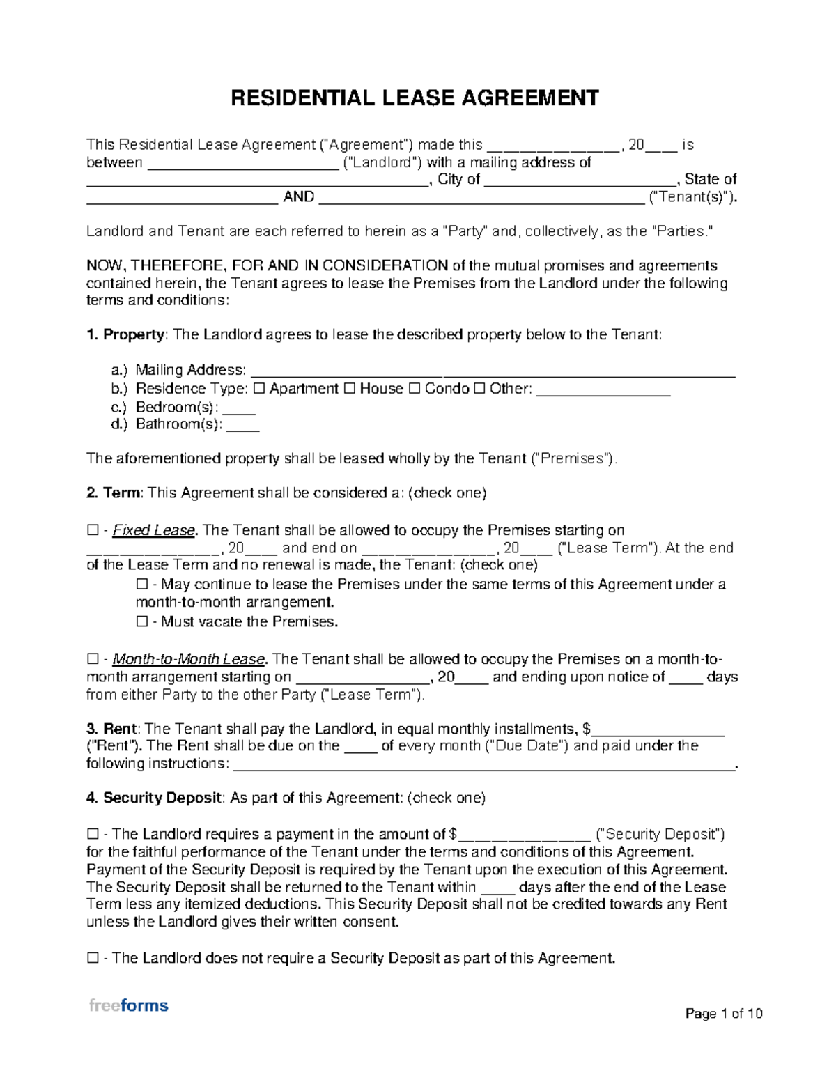 Residential Lease Agreement Template - RESIDENTIAL LEASE AGREEMENT This ...