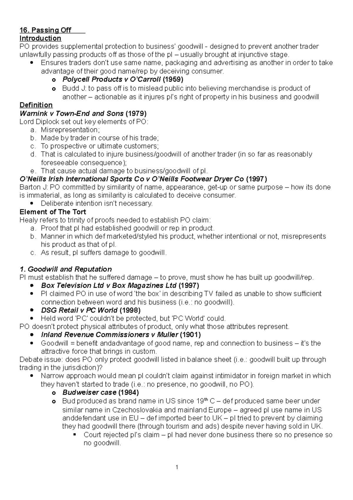 Passing Off: Understanding Tort and Goodwill Protection - Studocu