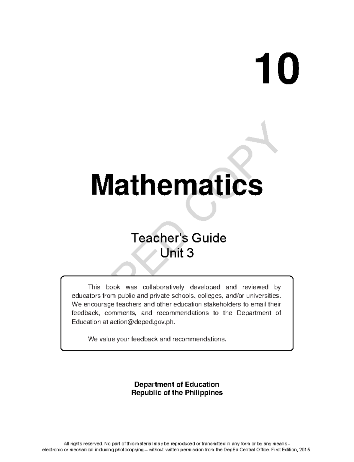 TG Mathematics 10 Teacher's Guide for Q3: Permutations & Combinations ...