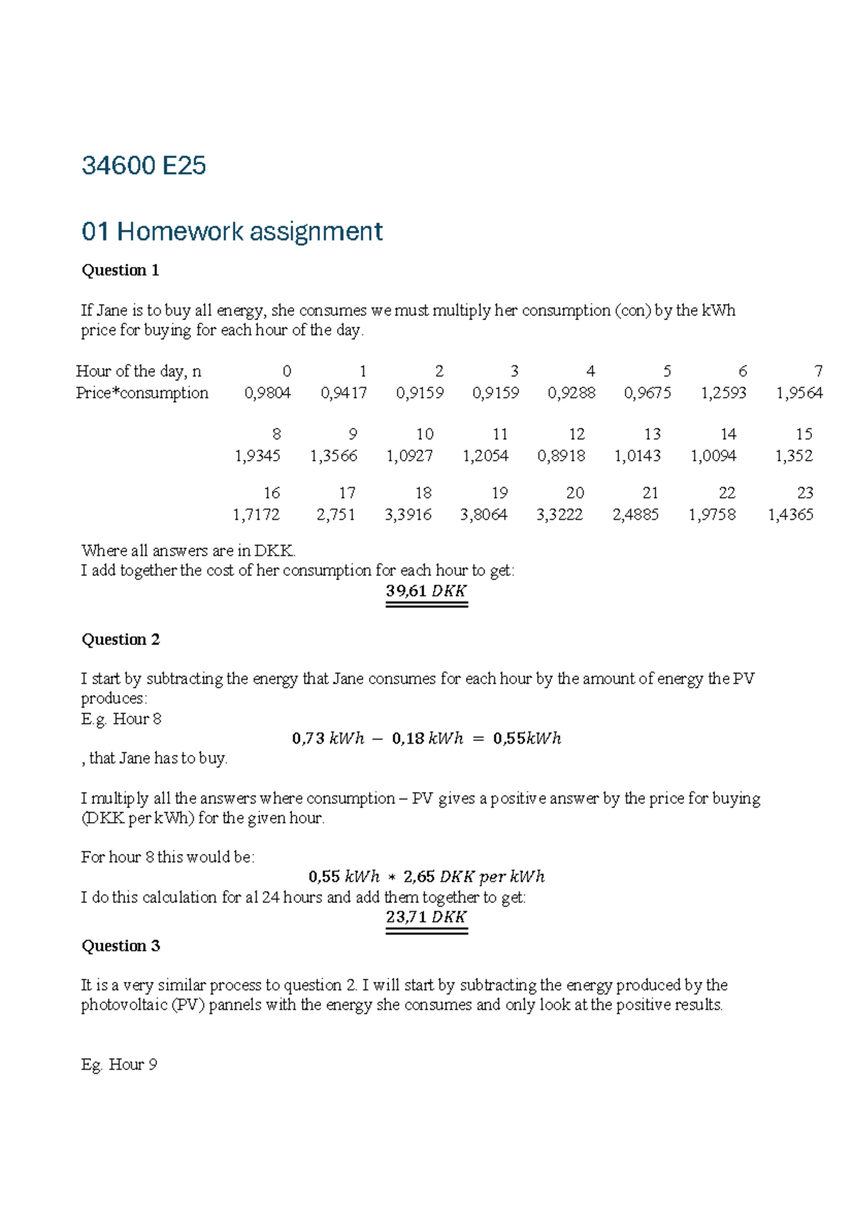34600 E25 01 Homework Assignment 1: Energy Consumption Analysis - Studocu