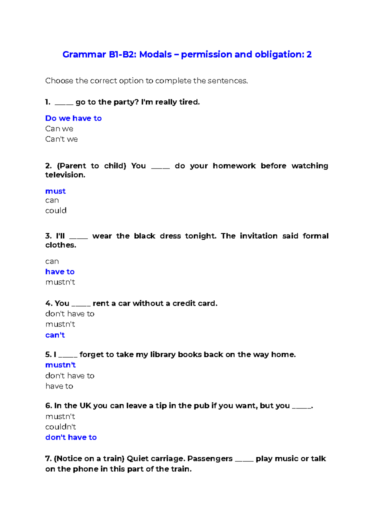 Ejercicios de Inglés - Grammar B1-B2: Modals & Relative Clauses 2 - Studocu