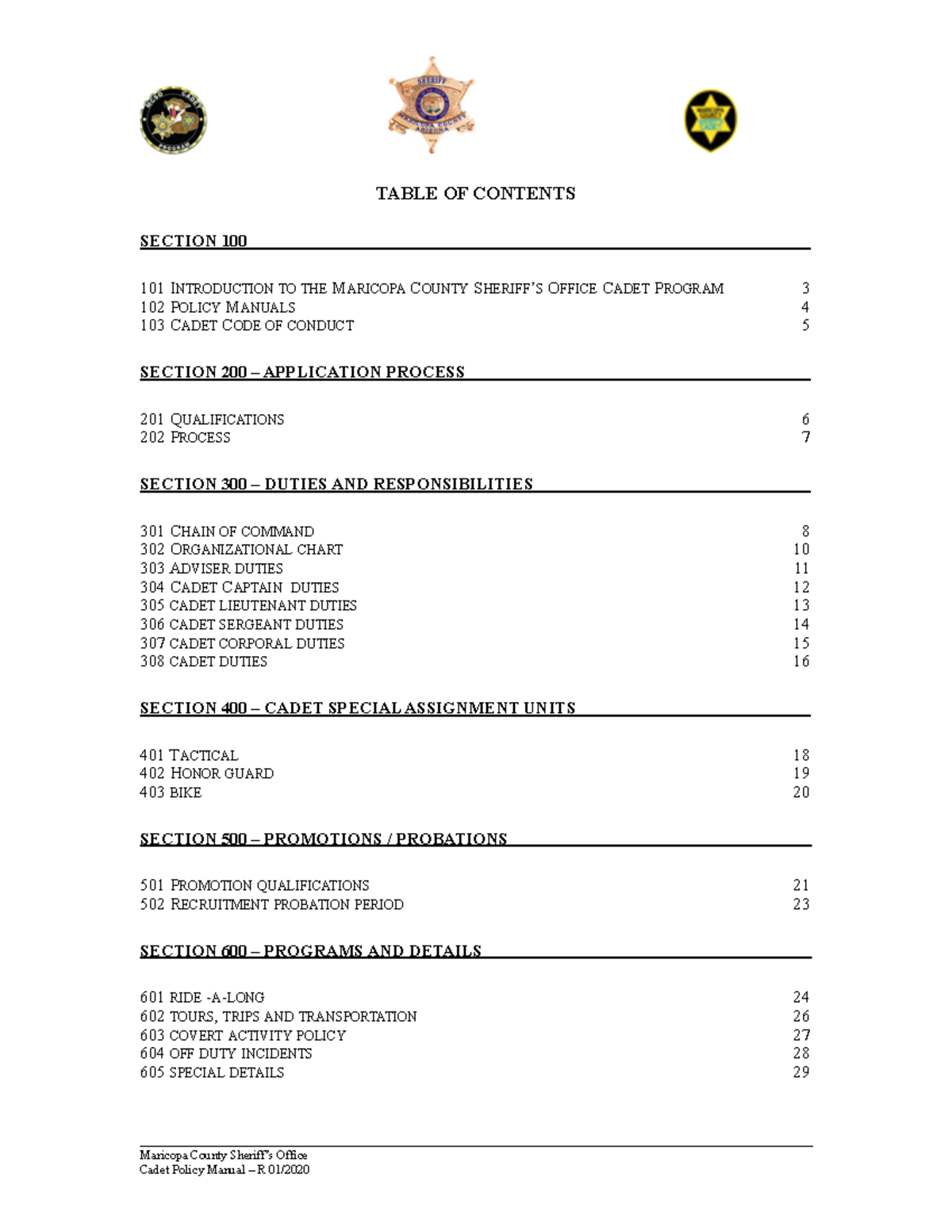 Maricopa County Sheriff's Office Cadet Policy Manual - R 01/2020 ...