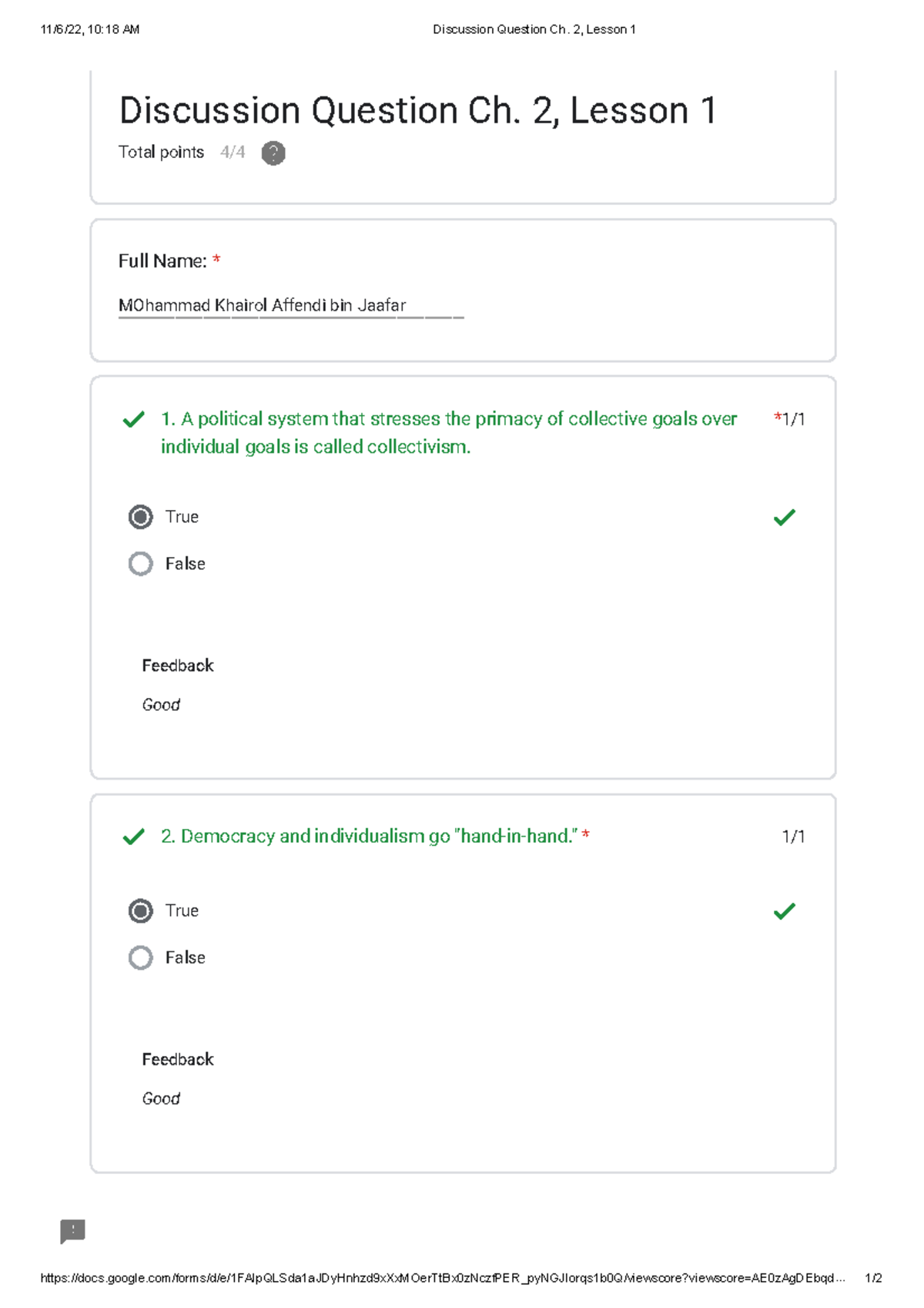 Discussion Question Ch. 2, Lesson 1 - 11/6/22, 10:18 AM Discussion ...