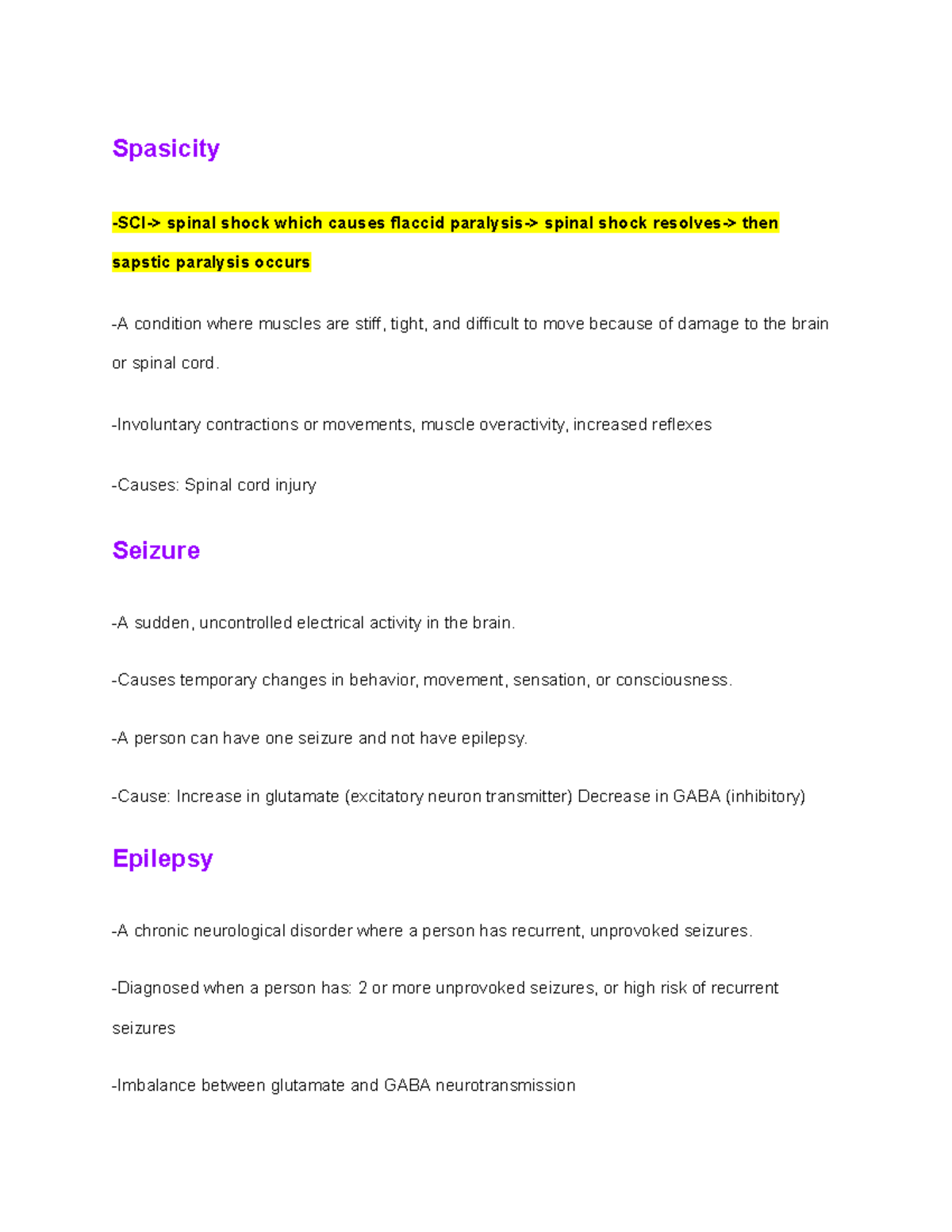 Lecture Notes on Spasticity and Seizures - Studocu