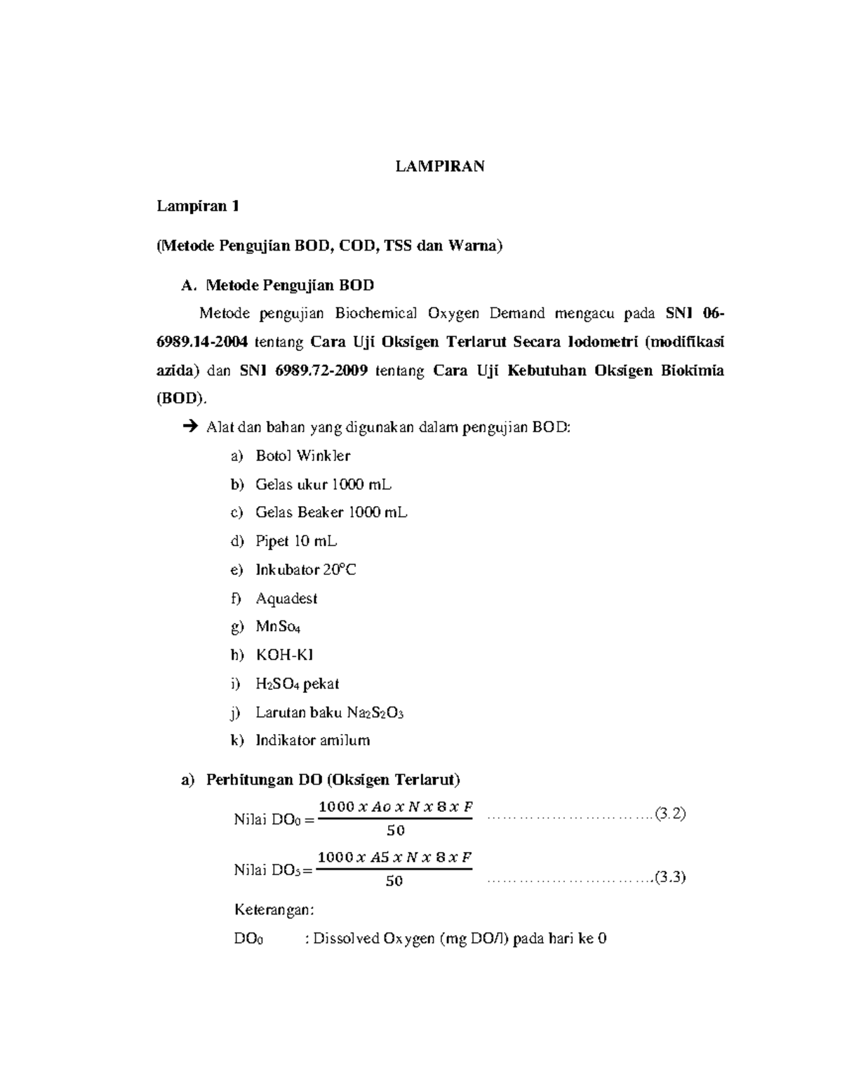 07.1 Lampiran 1 - Metode Pengujian BOD, COD, TSS, dan Warna - Studocu