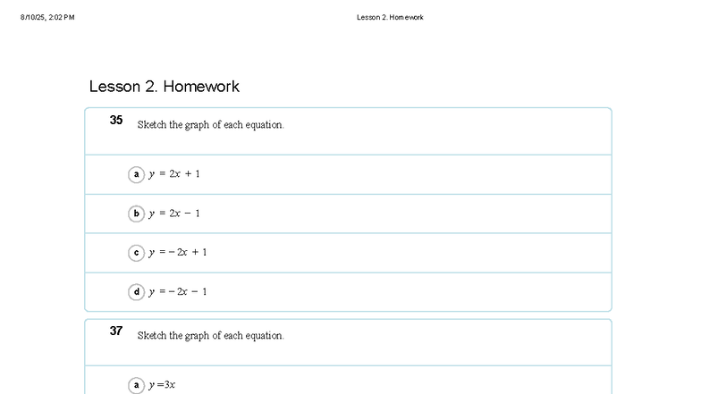 Lesson 2 Homework - Algebra Graphs and Equations - Studocu