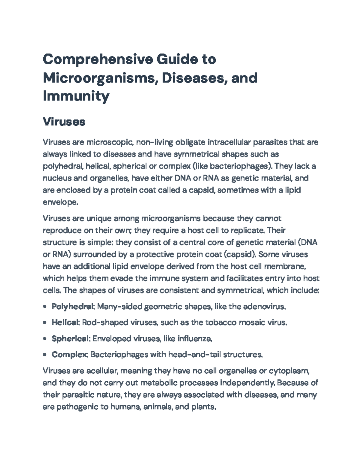 Comprehensive Study on Microorganisms, Diseases, and Immunity (BIO101 ...