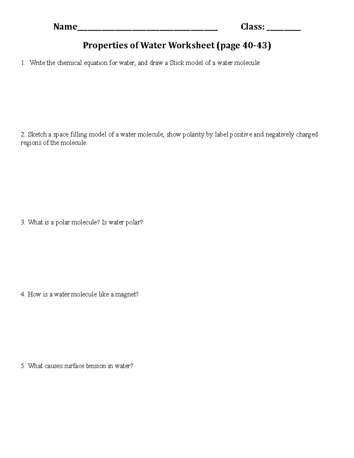 Properties-of-water-worksheet -reading-guide - - Studocu