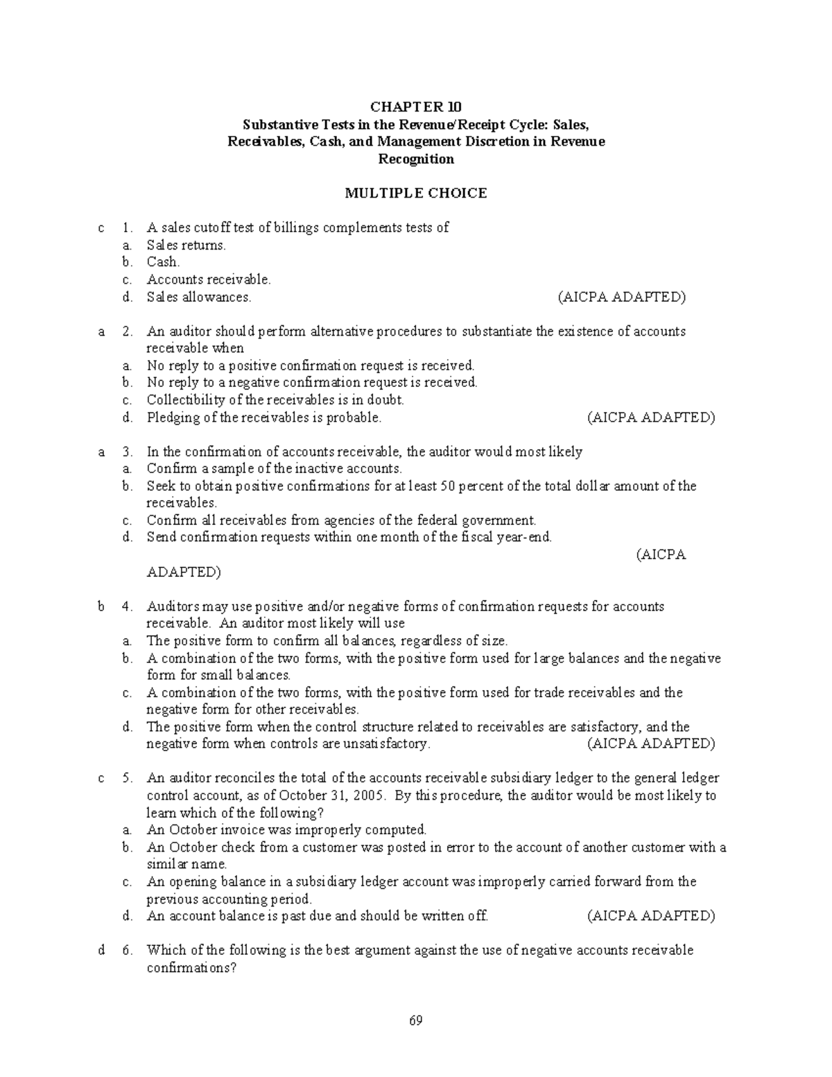 TBCH10 - Substantive Tests in the Revenue Receipt Cycle: Sales and ...