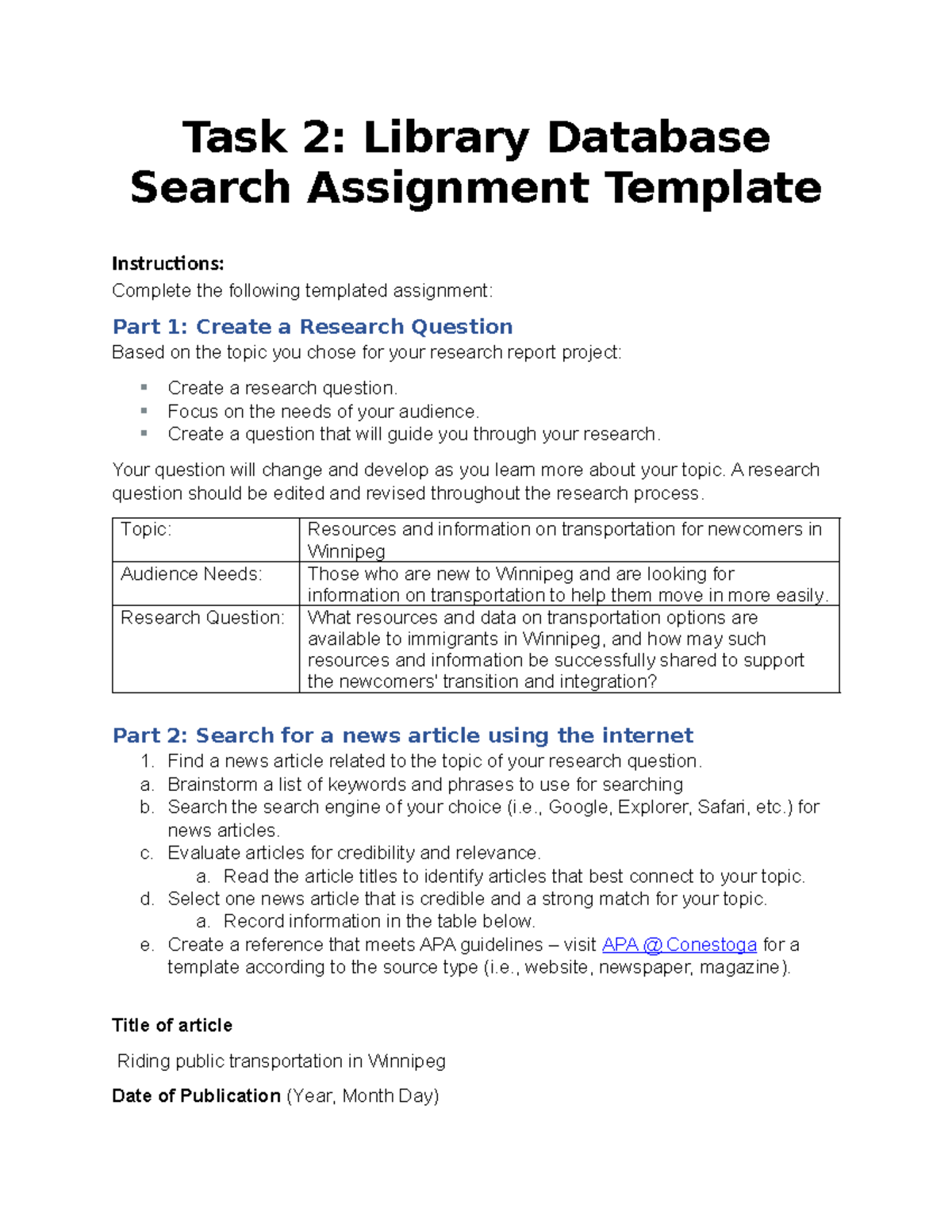 Library & Internet Research Assignment Template - Task 2: Library ...