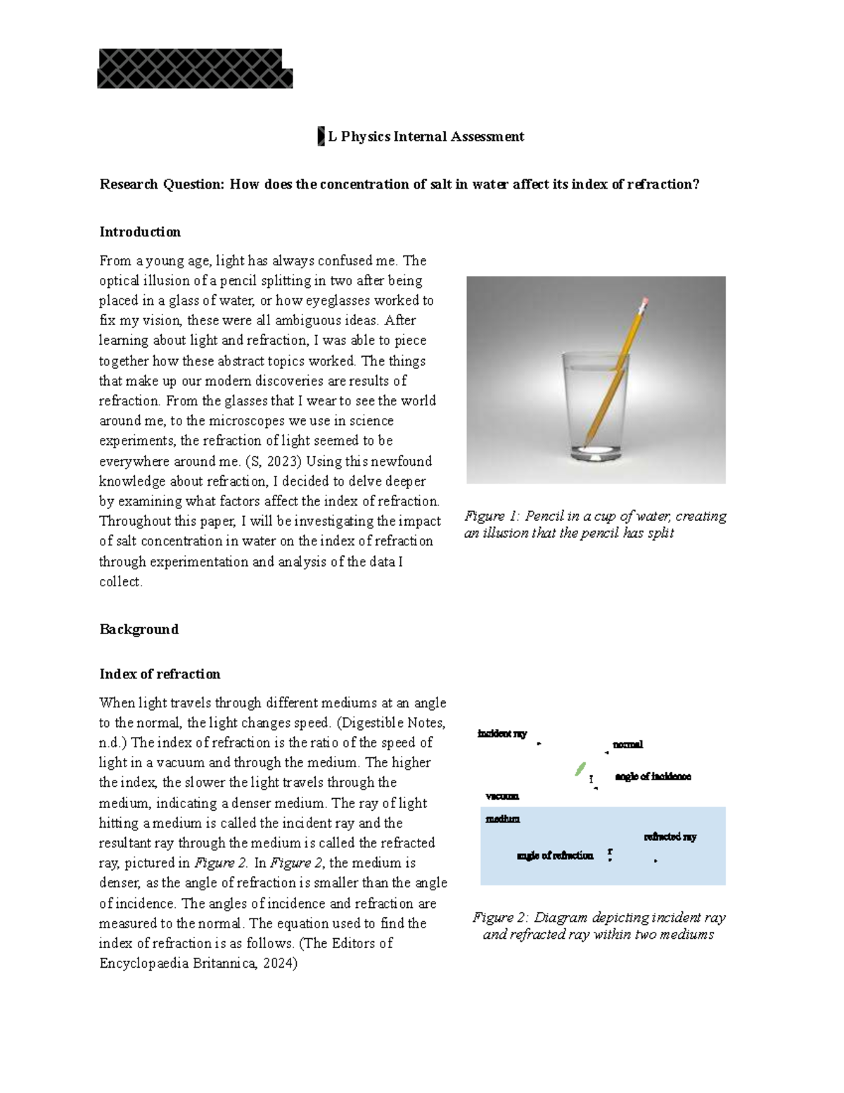 Physics SL IA: Investigating Salt Concentration's Effect on Refraction ...